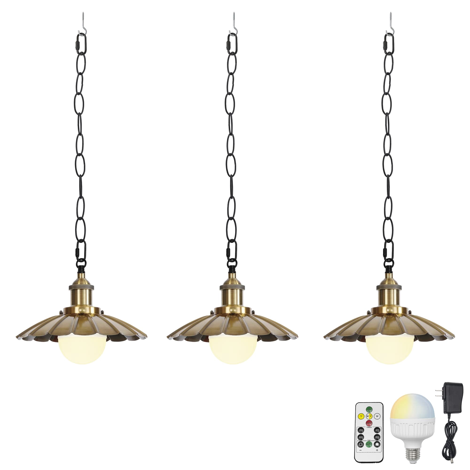 FSLiving Dimmable Iron Chain Hanging Light with Rechargeable Battery ...
