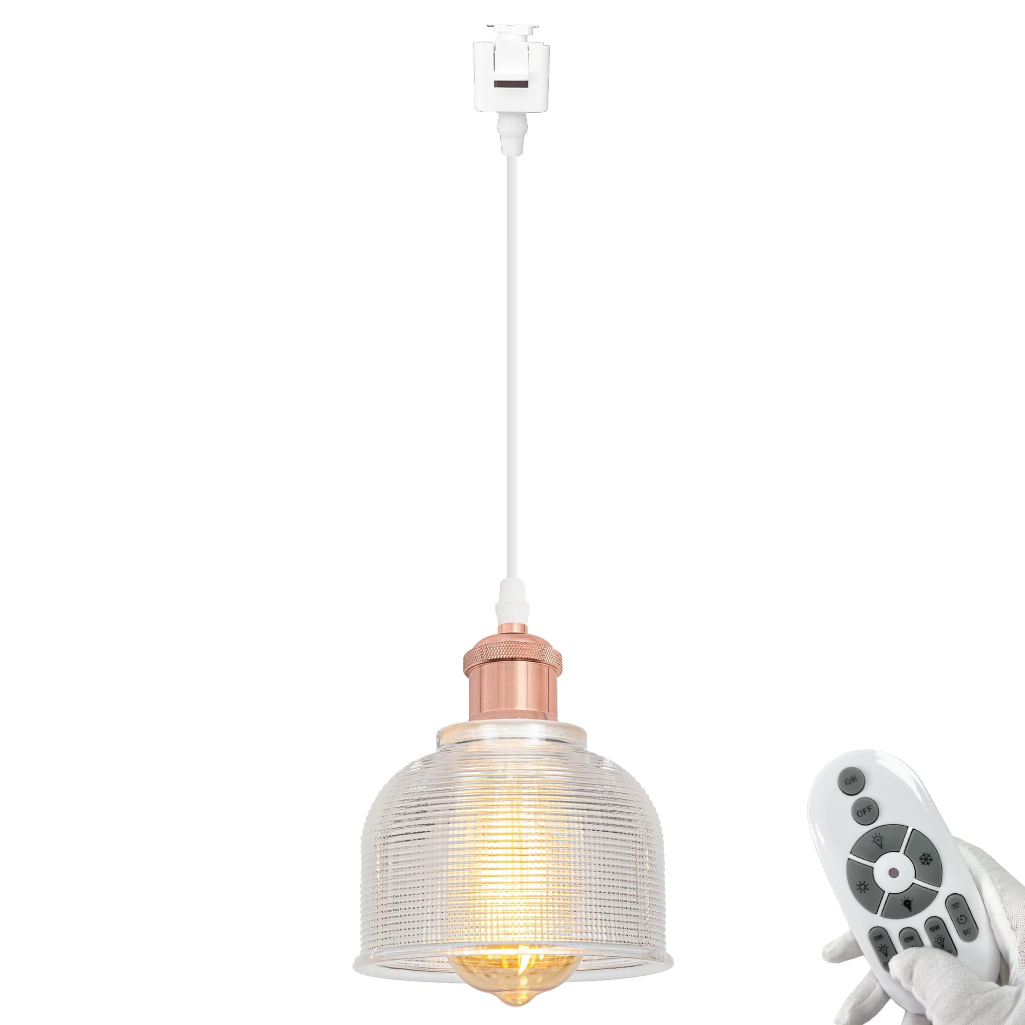 FSLiving Dimmable J Type Track Light Pendants Remote Control Rose Gold ...