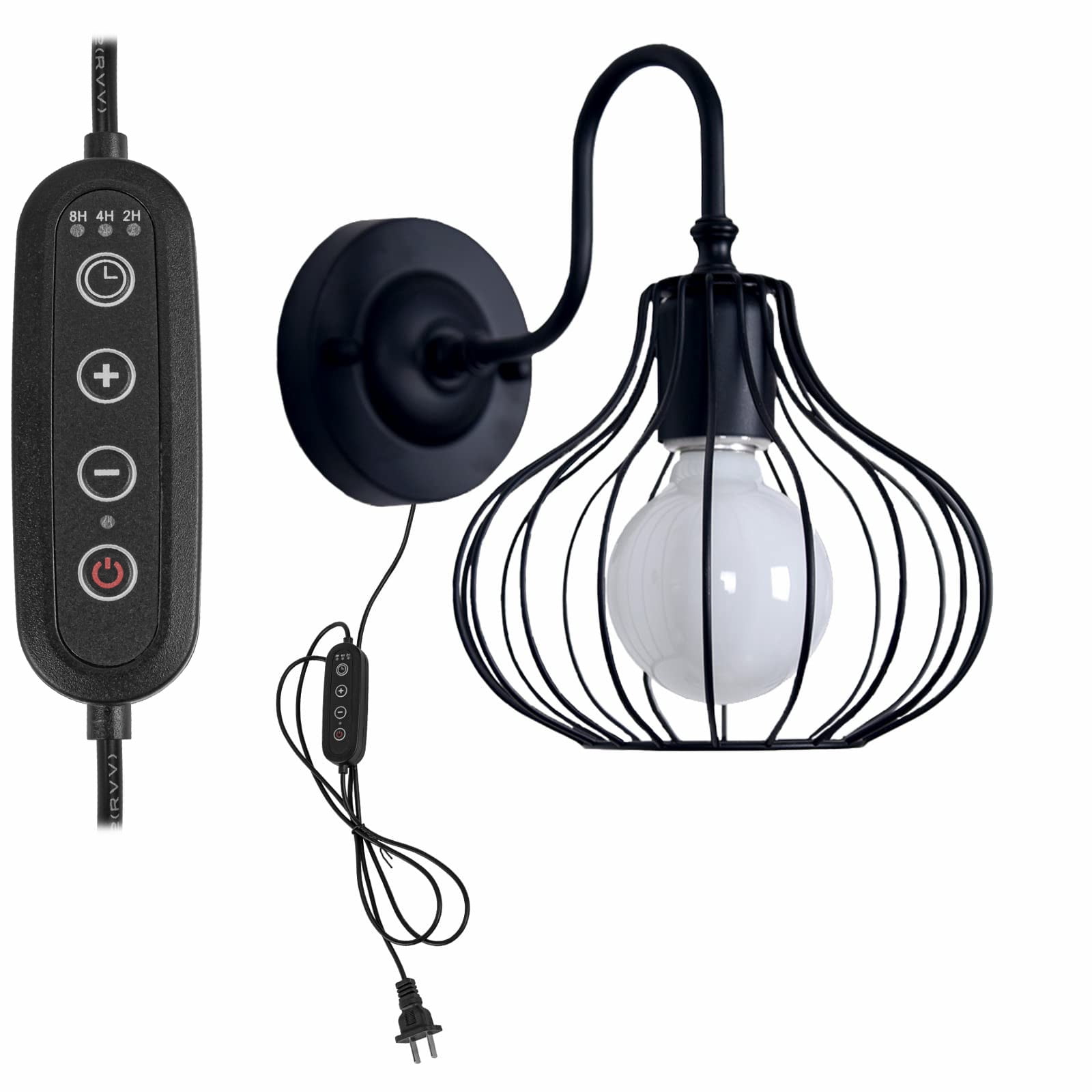 FSLiving Dimmable Timer Set Wall Lamp 5.9Ft Plug in Cord E26 Base ...