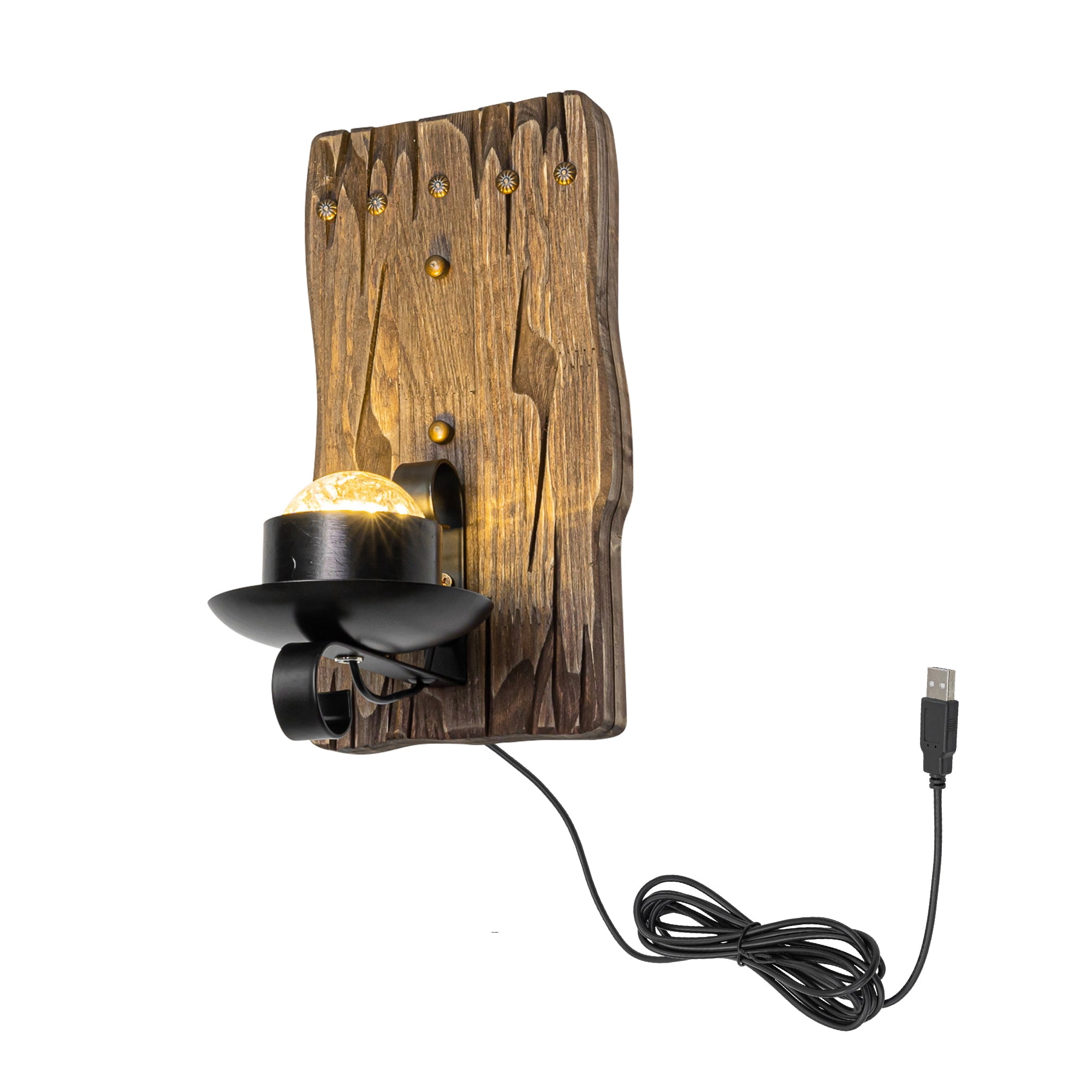 FSLiving Flowing Water Ripple Lighting Wooden Wall Sconce with USB ...