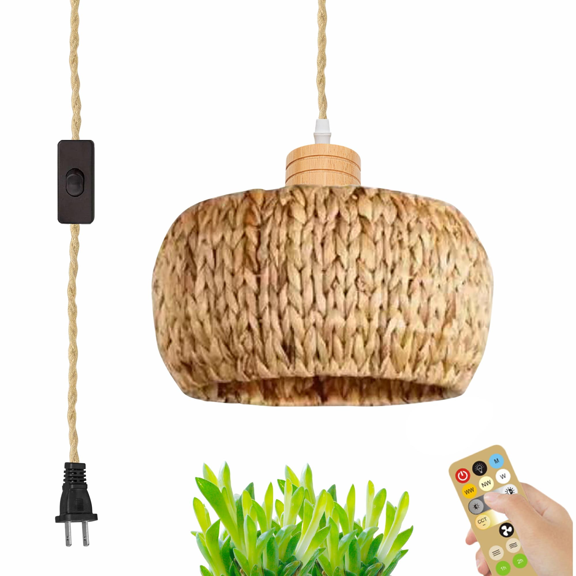 FSLiving Full Spectrum Plug-in Lamp with Fan Timer Swag Hanging BOHO ...