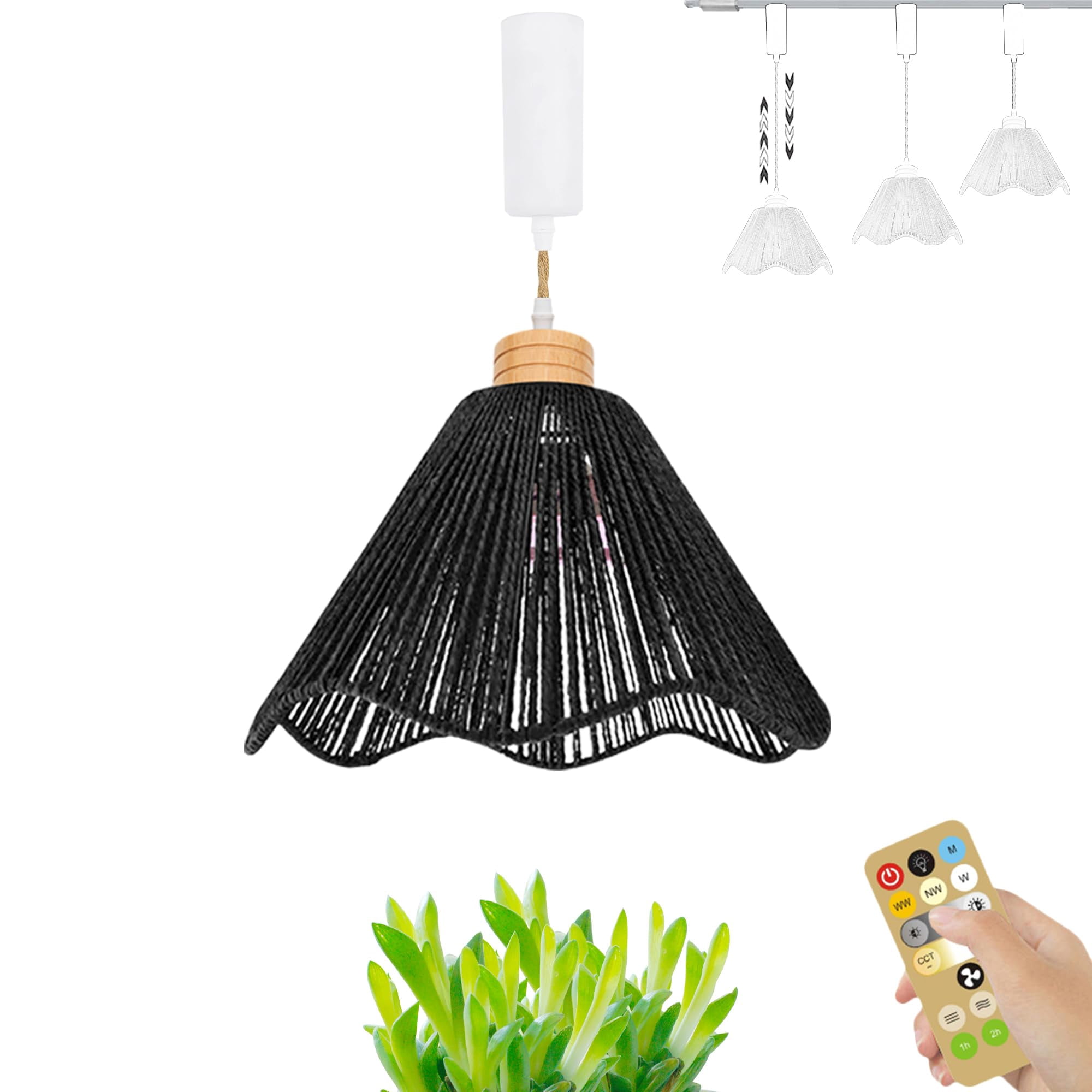 FSLiving Full-spectrum Fan Lamp with Timer Adjustable Height Twine ...
