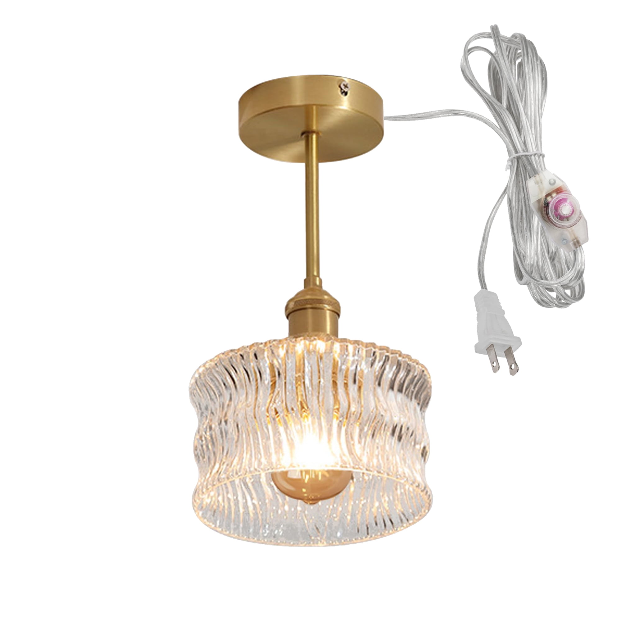 FSLiving Glass Hanging Light with 15ft Plug-in Cord Copper Decorative ...