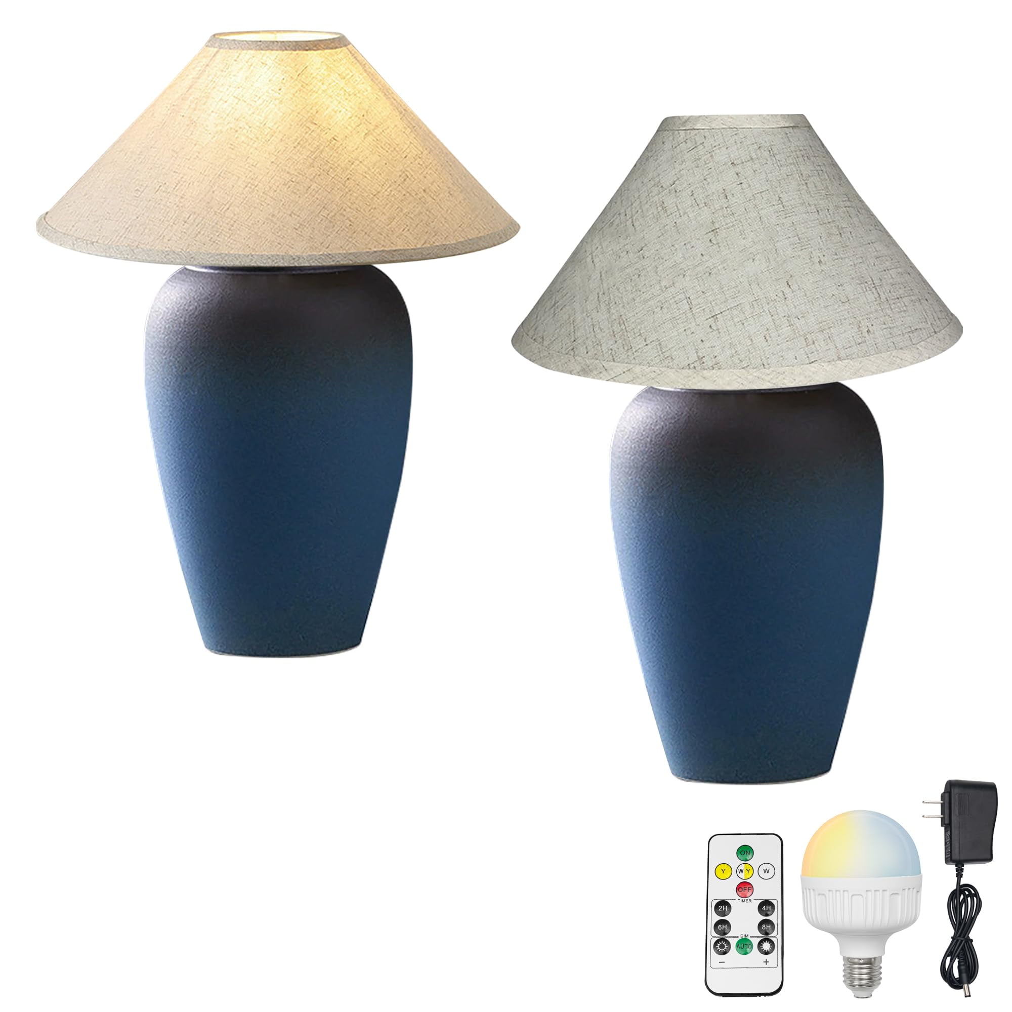 FSLiving Graduated Blue Clay Pot Ceramic Jar Table Lamp Textured Shade ...
