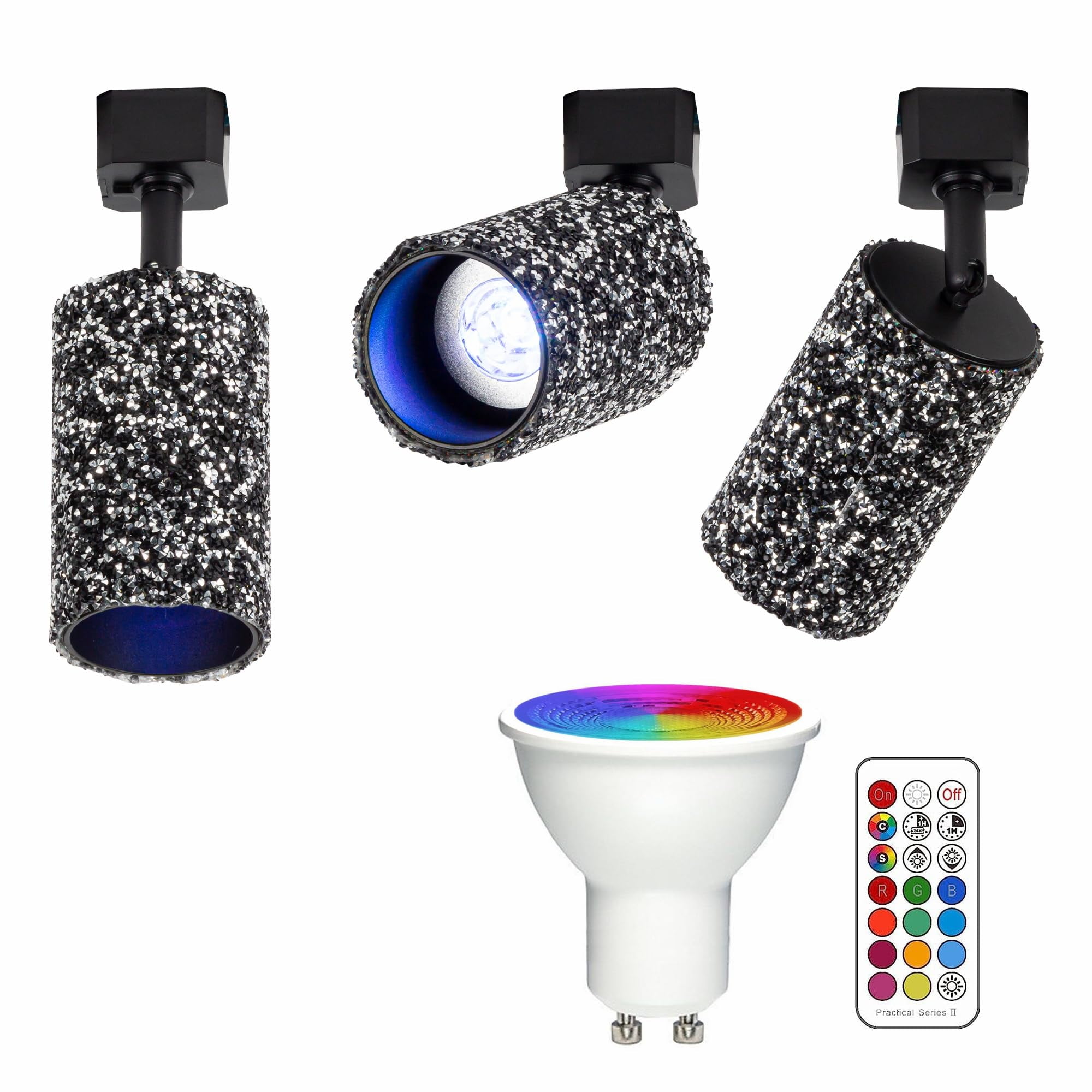 FSLiving H Type Gimbaled Track Light Heads, Black Rhinestones Accent ...