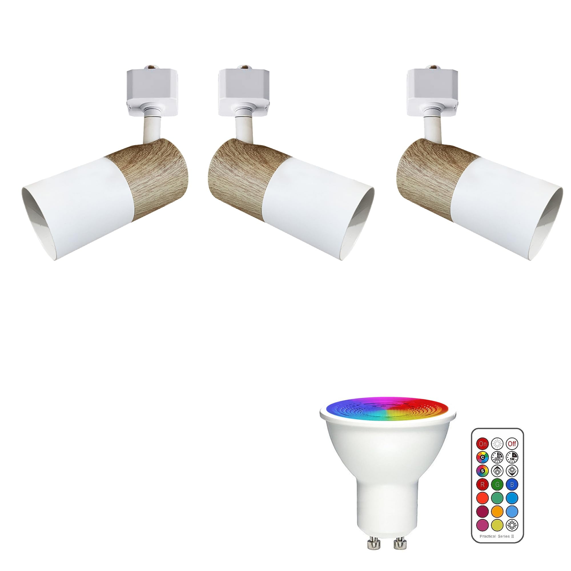 FSLiving H Type Gimbaled Track Light Heads, Wood Cylinder Track Accent ...