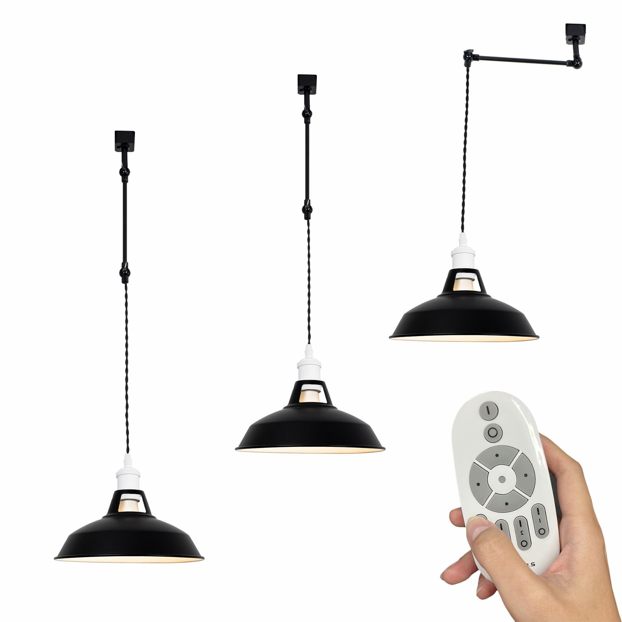 FSLiving H-Type Track Light Pendants with Cord Macaron Black Shade E26 ...