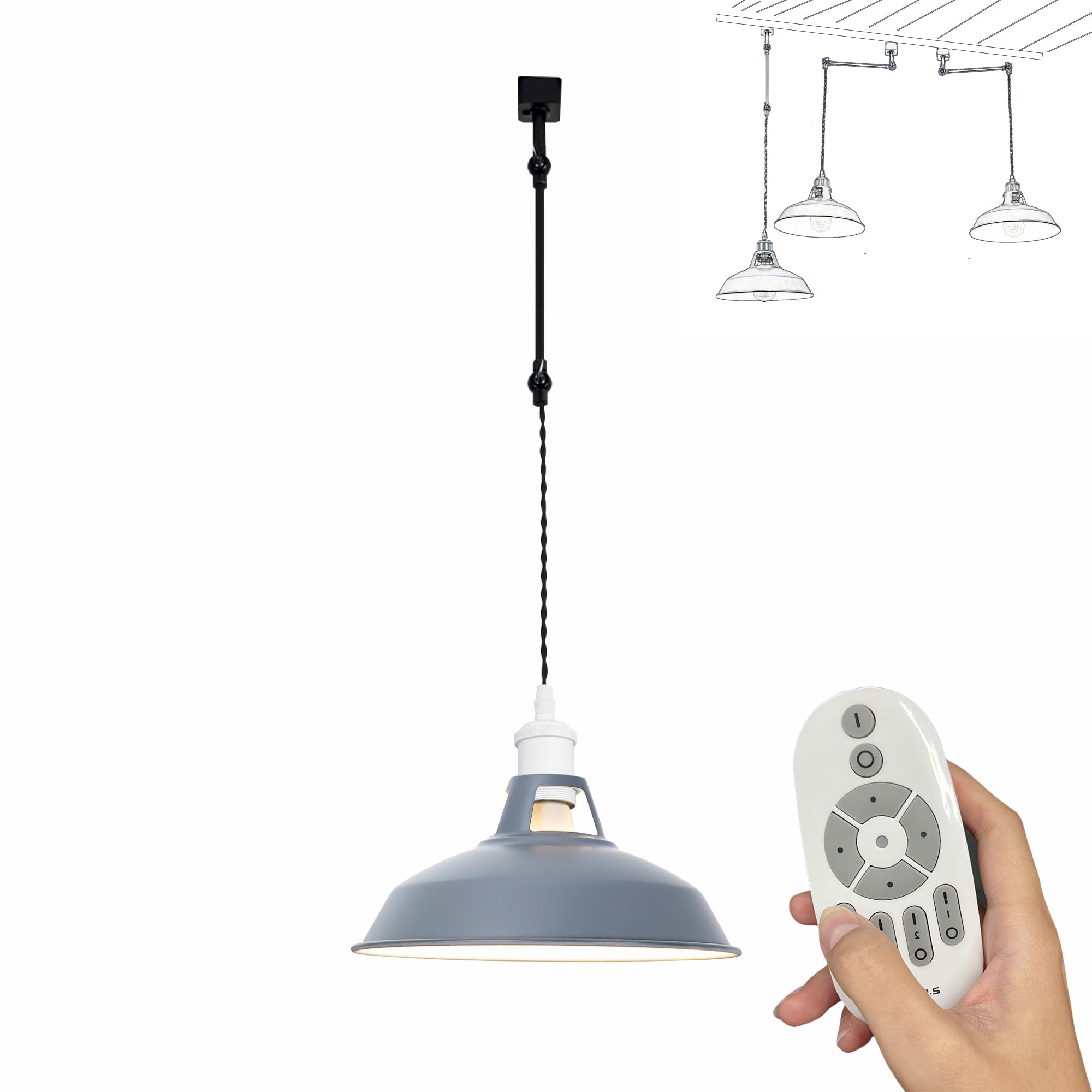 FSLiving H-Type Track Light Pendants with Cord Macaron Grey Shade E26 ...