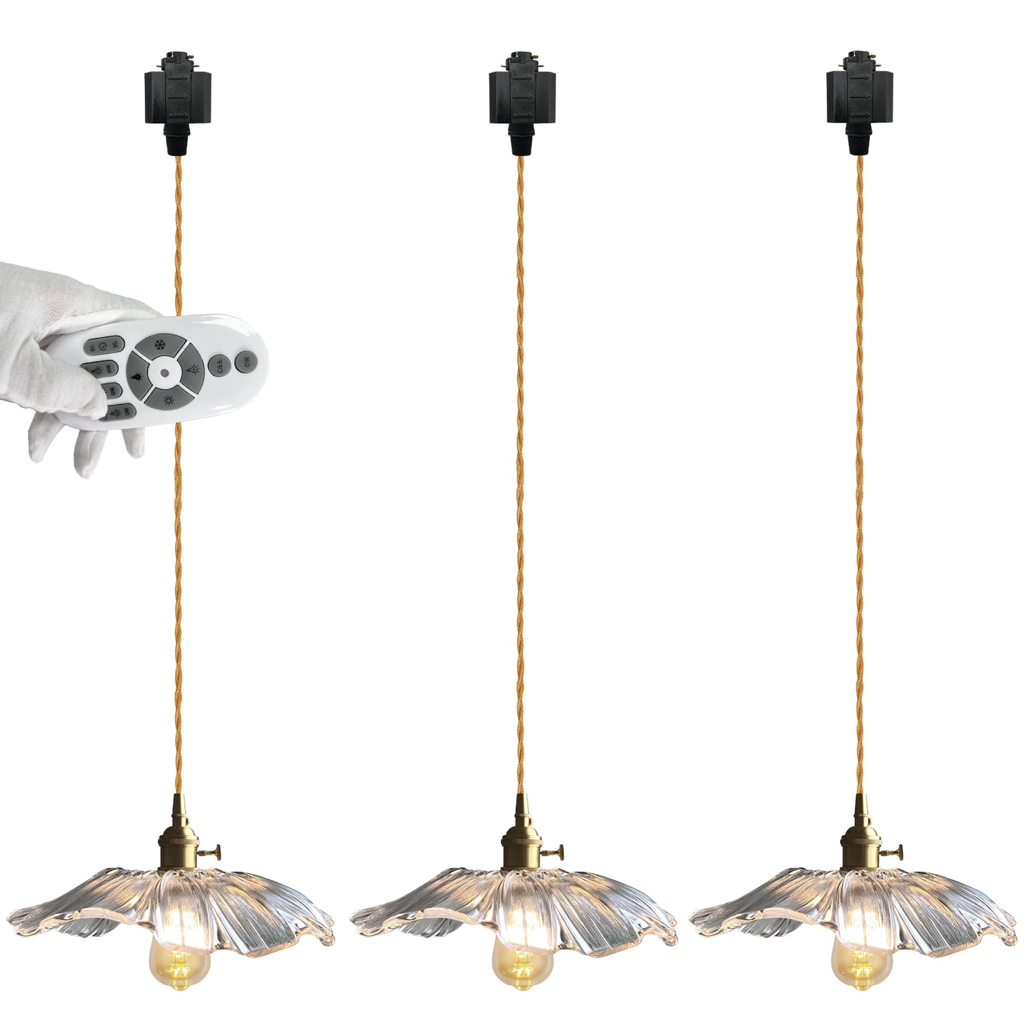 FSLiving H Type Track Lighting Pendants Brass Clear Glass Flower Shade ...