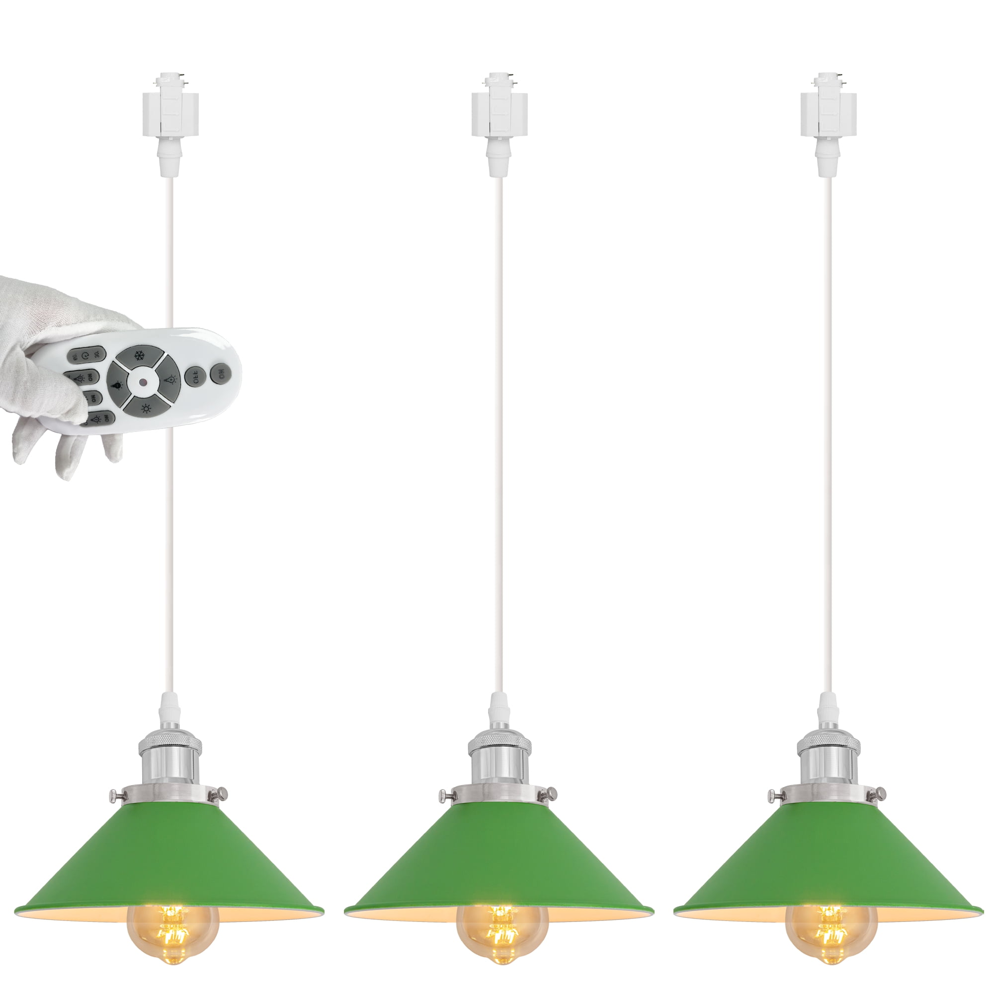 FSLiving H-Type Track Pendant Light with Green Metal Cone Shade Nordic ...
