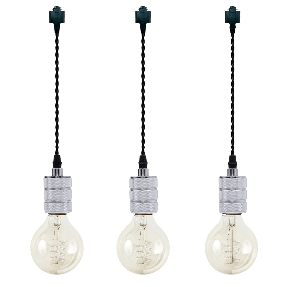 FSLiving H-Type Track Pendant Light Retro Design Black Twisted Cord and ...
