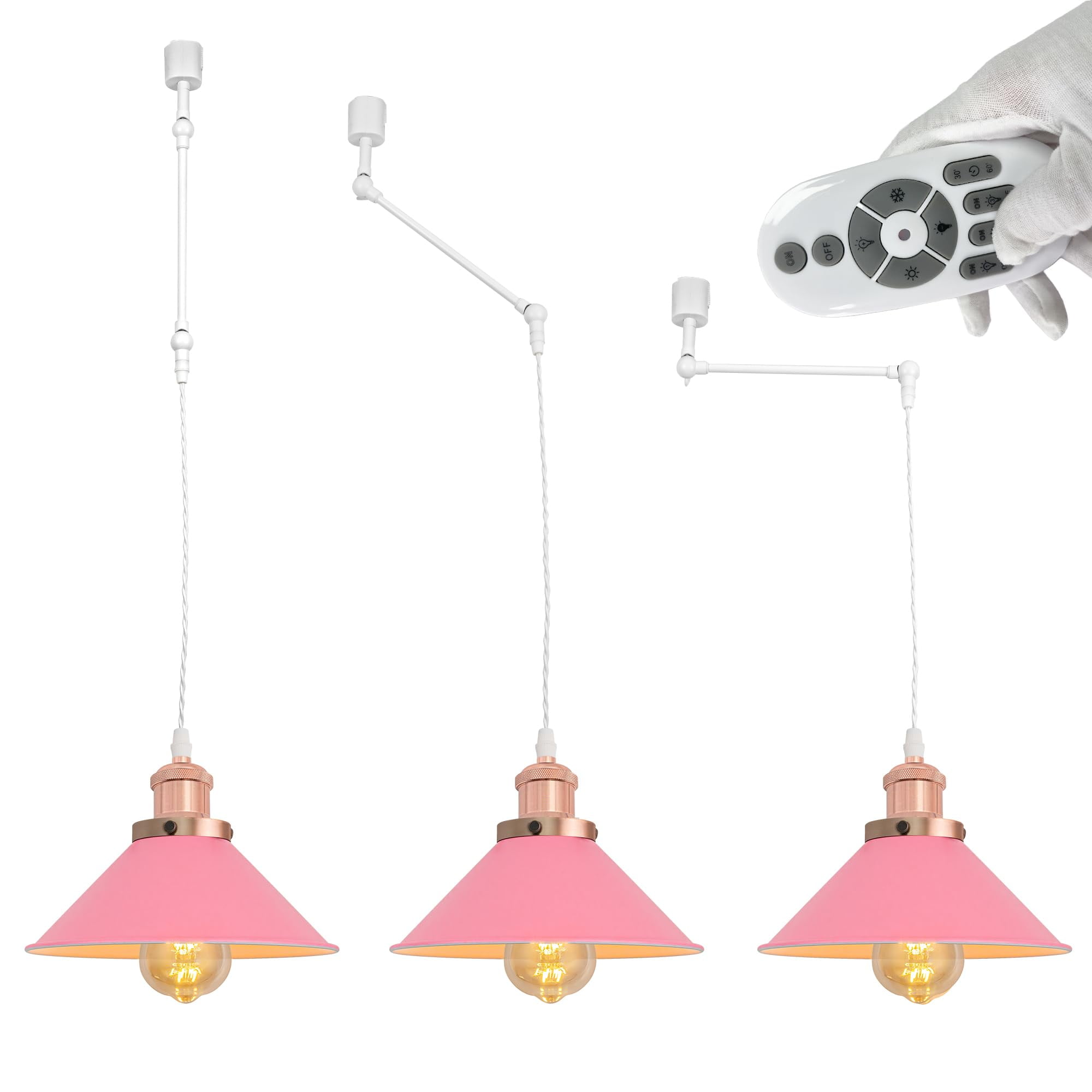 FSLiving H-Type Track Pendant Light with Retro Pink Cone Shade, E26 ...