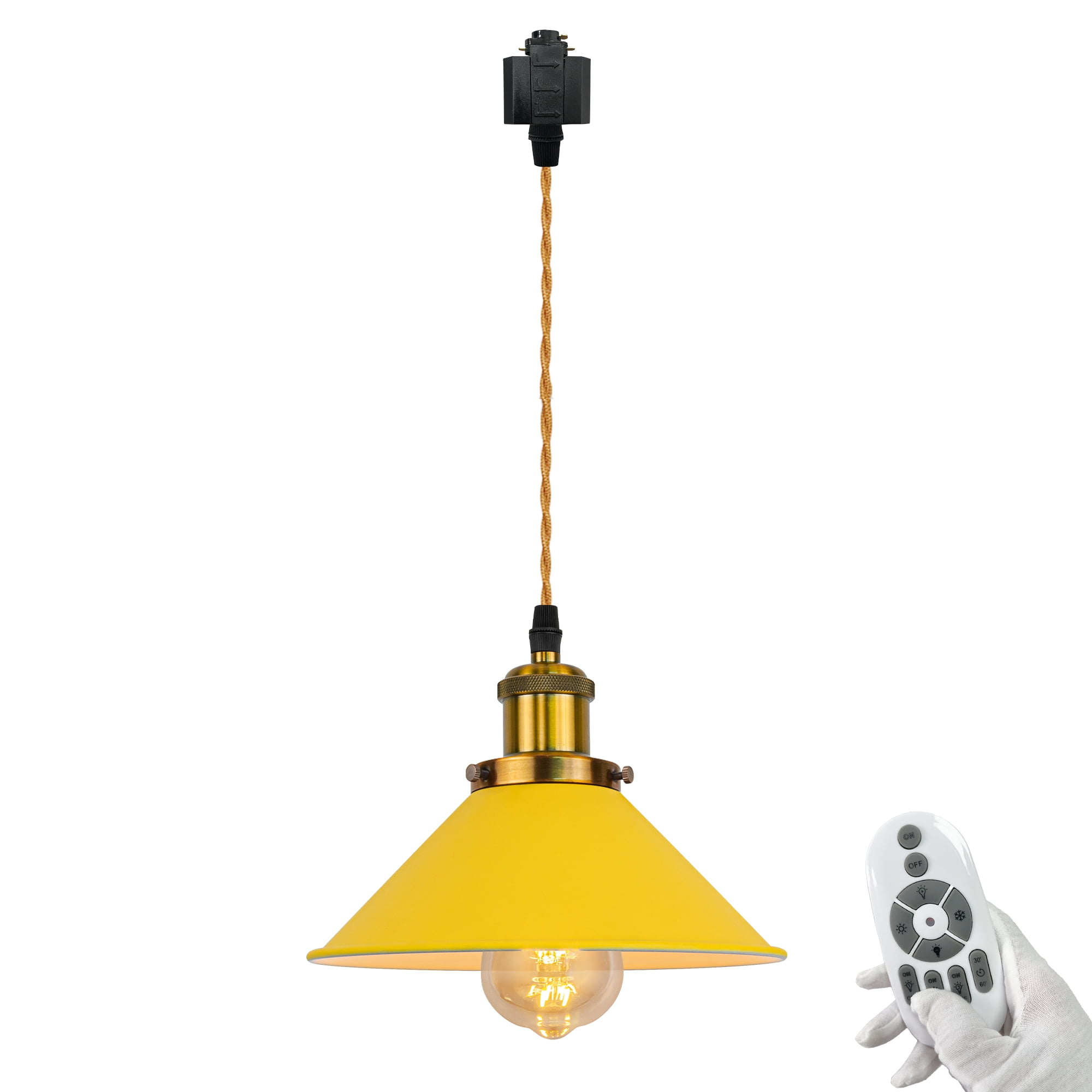 FSLiving H-Type Track Pendant Light with Yellow Metal Cone Shade Nordic ...