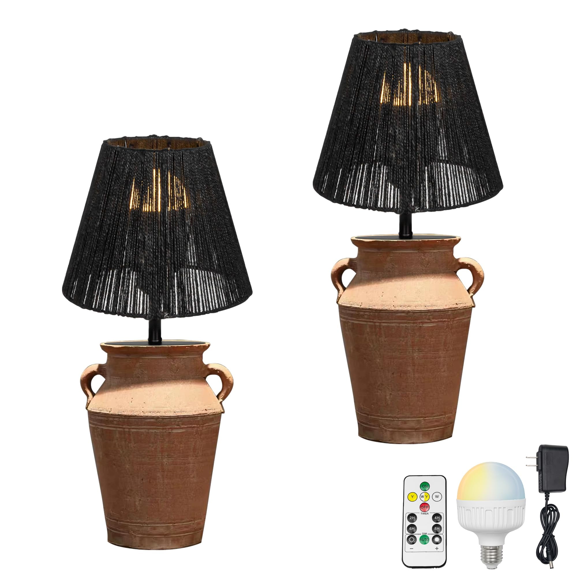 FSLiving Hand-Made Matte Brick Clay Pot Natural Rattan Black Cone Shade ...