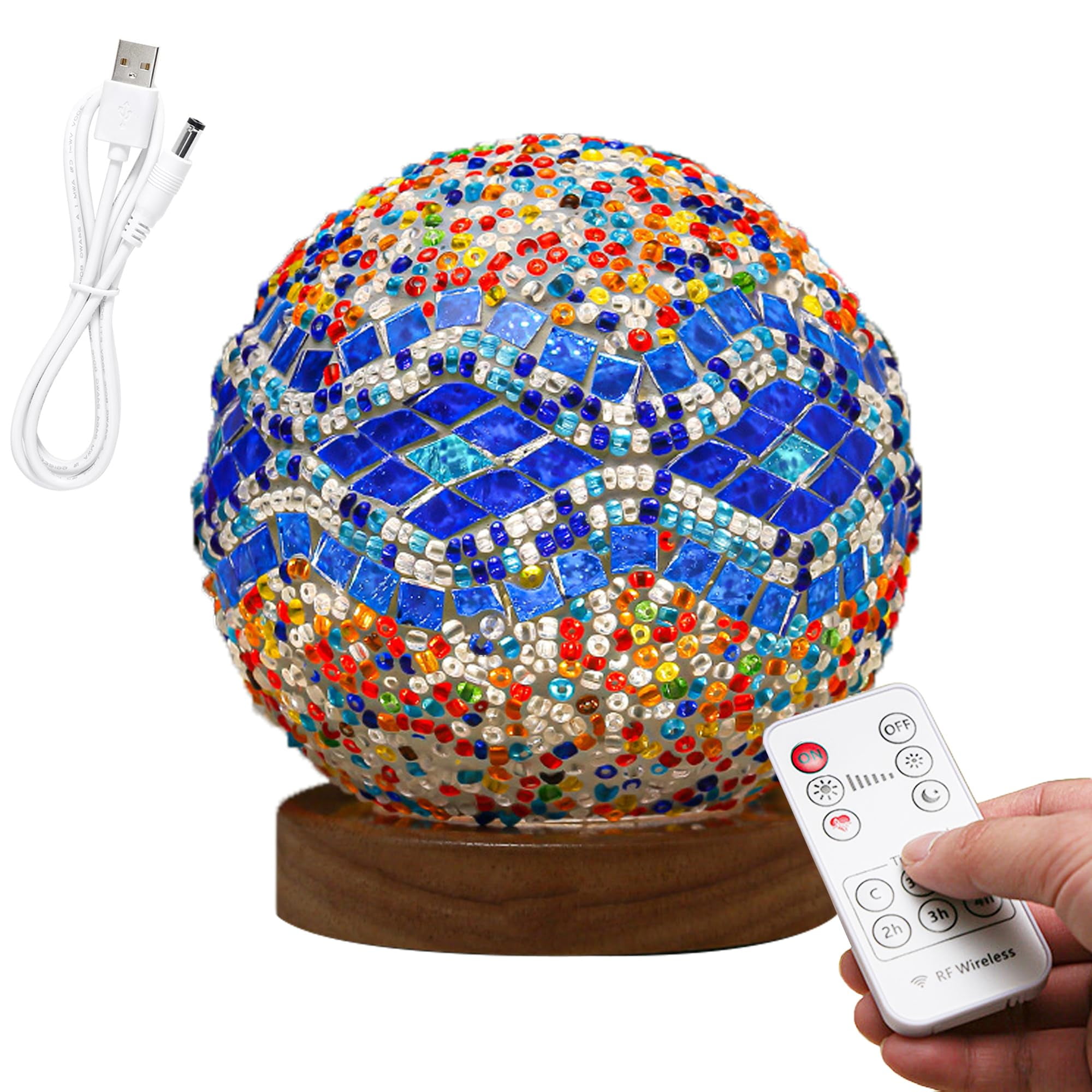 FSLiving Handcrafted Wooden Base Table Lamp Remote Control LED Bedside ...