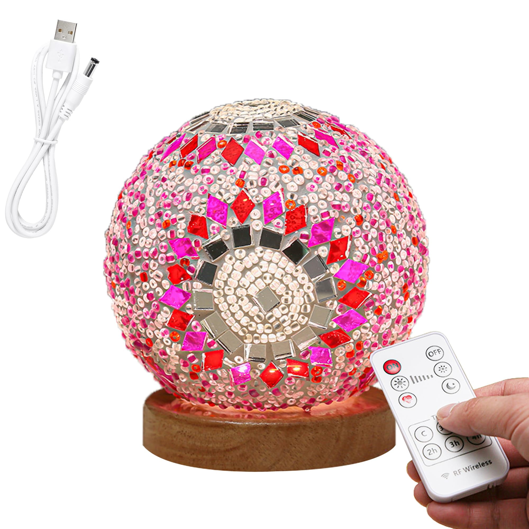 FSLiving Handcrafted Wooden Base Table Lamp Remote Control LED Bedside ...