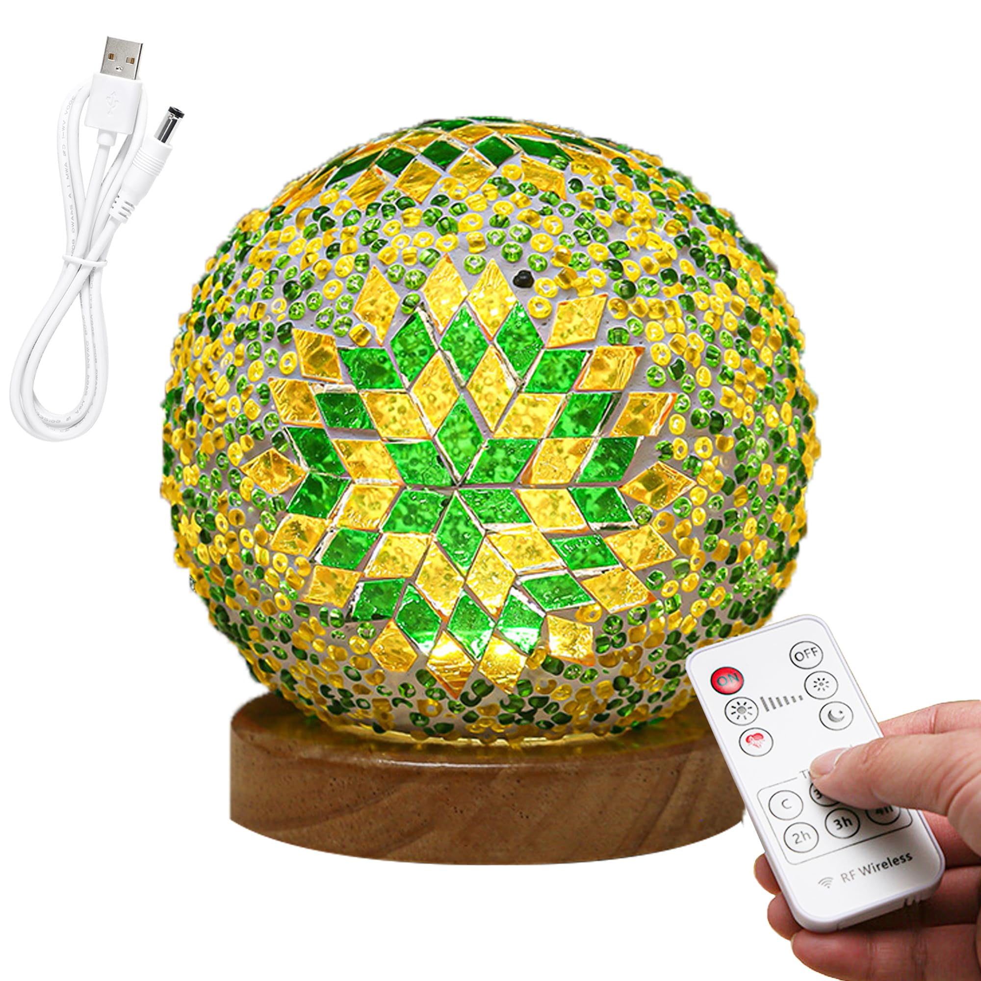 FSLiving Handcrafted Wooden Base Table Lamp Remote Control LED Bedside ...