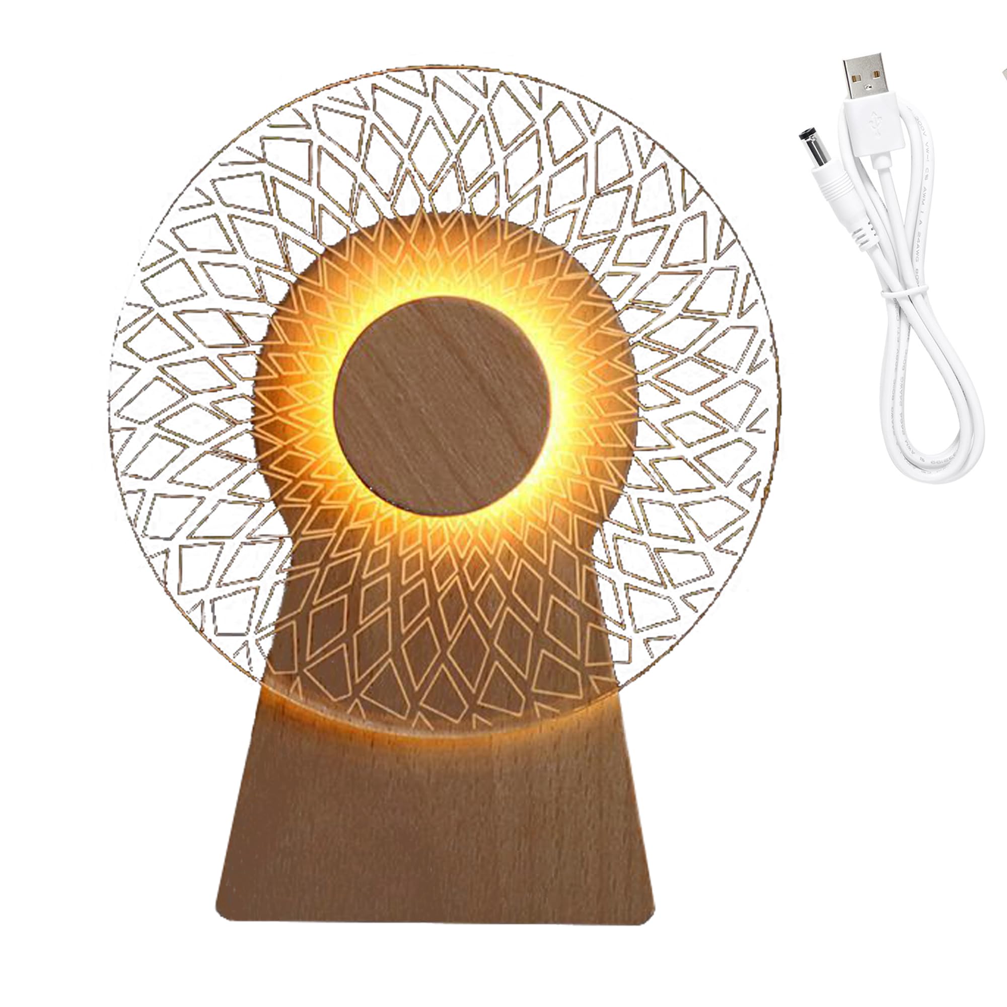 FSLiving Handcrafted Wooden Table Lamp Battery Operated LED Bedside ...