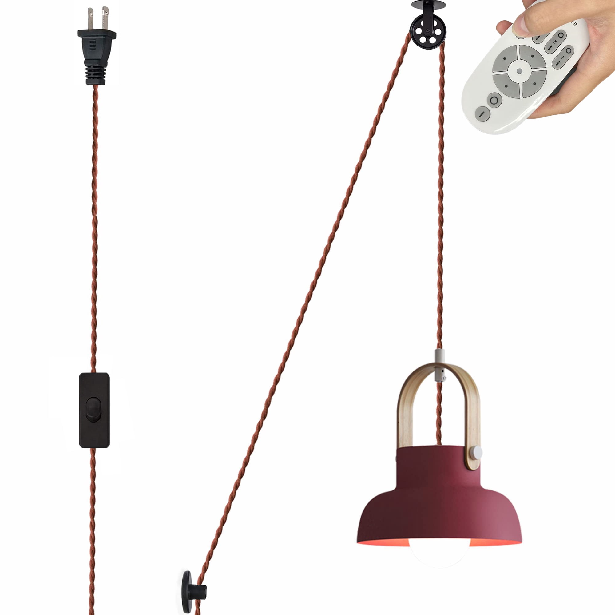 FSLiving Handing Industrial Pulley Design Pendant Lamp with 15ft Plug ...