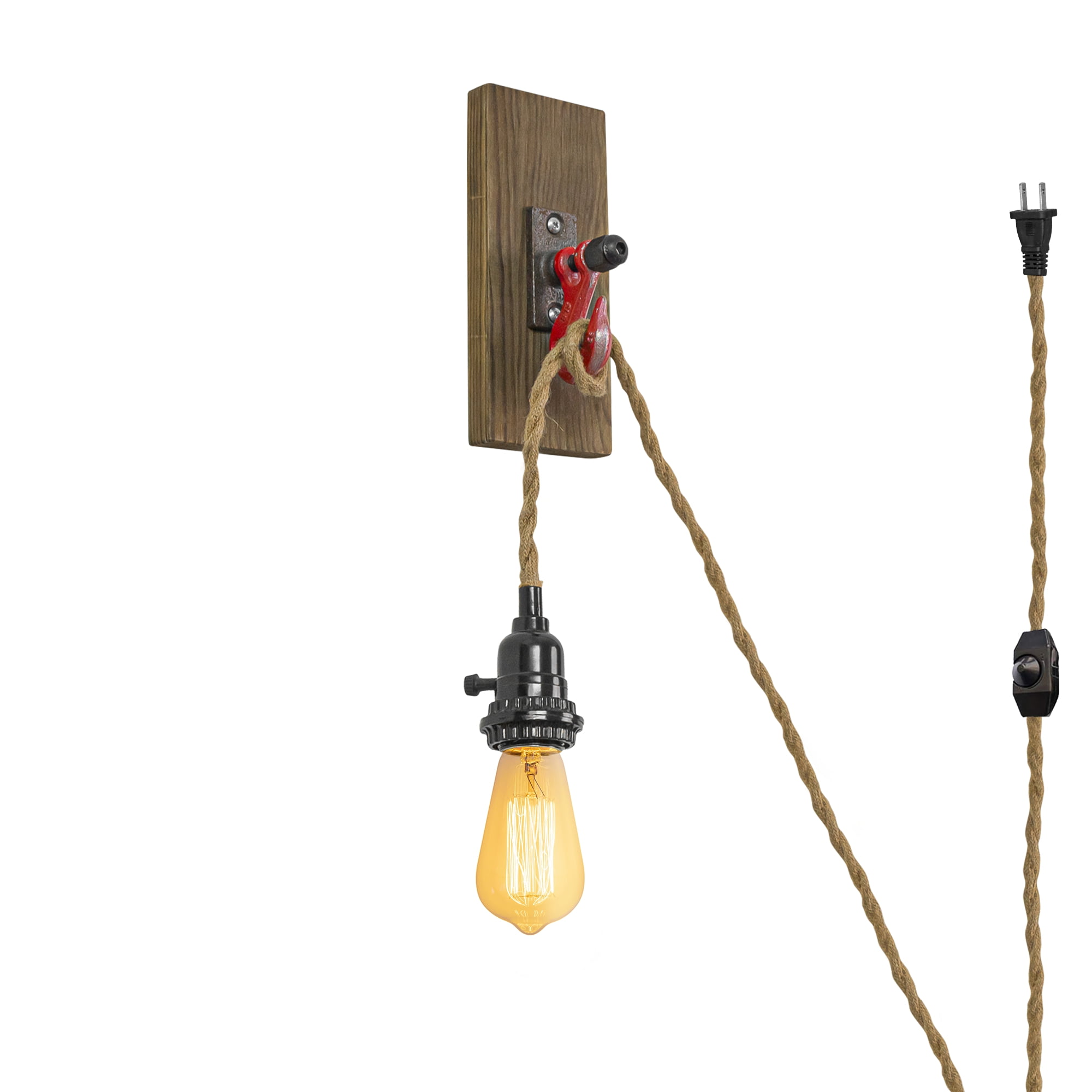 FSLiving Handmade Wooden Wall Sconces with 5.8ft UL Plug in Natural ...