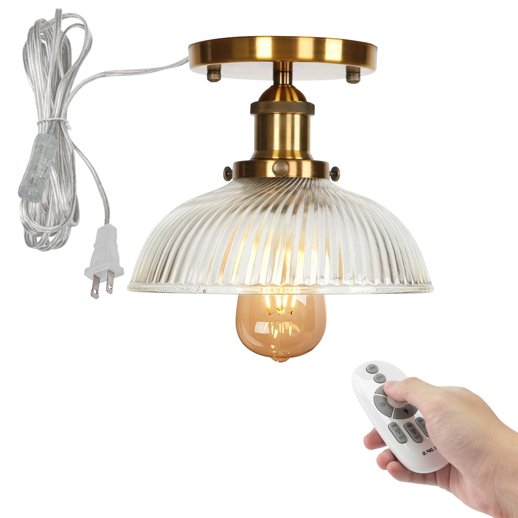 FSLiving Hanging Light with 15ft Plug-in Cord Copper Decorative Plug In ...
