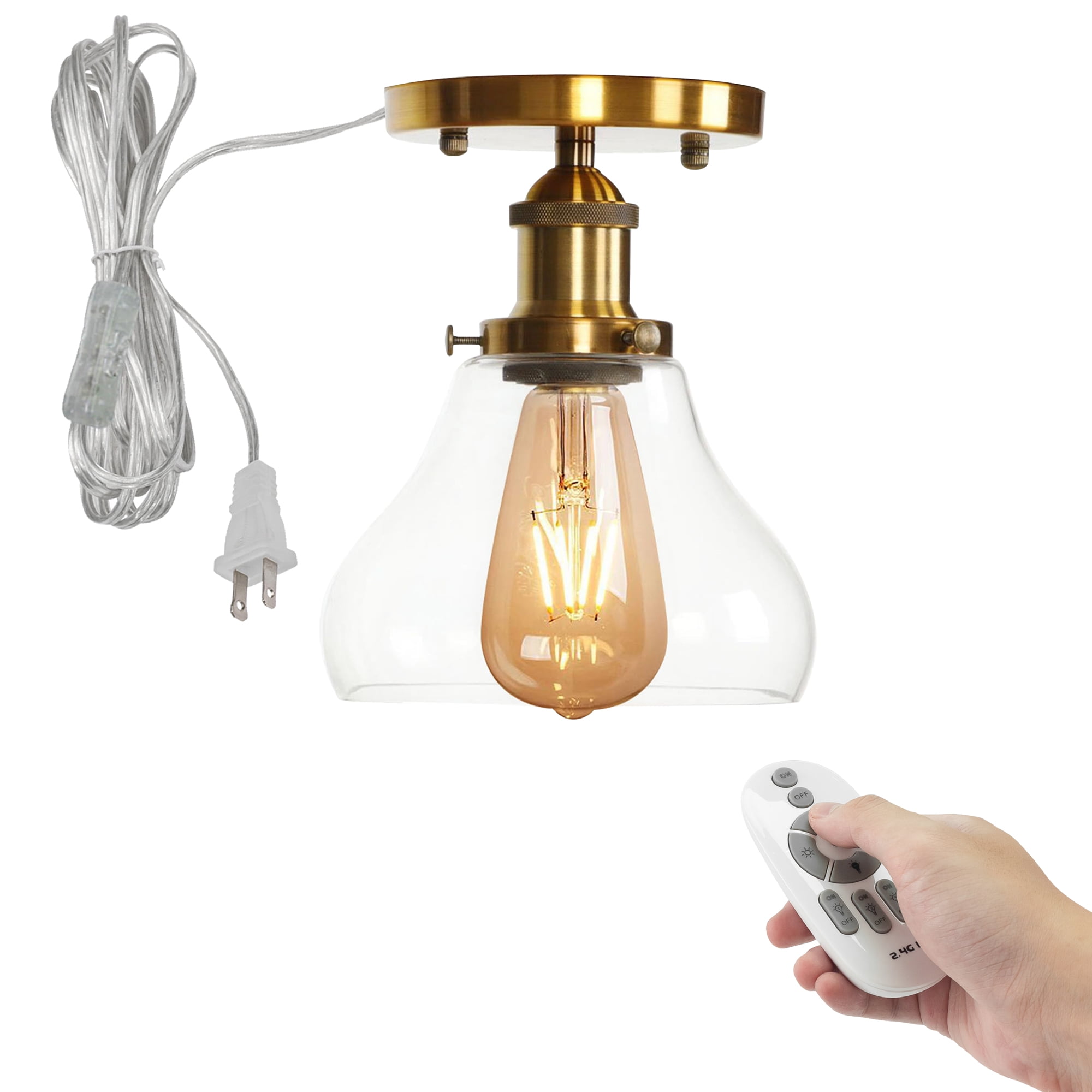 FSLiving Hanging Light with 15ft Plug-in Cord Copper Decorative Plug In ...