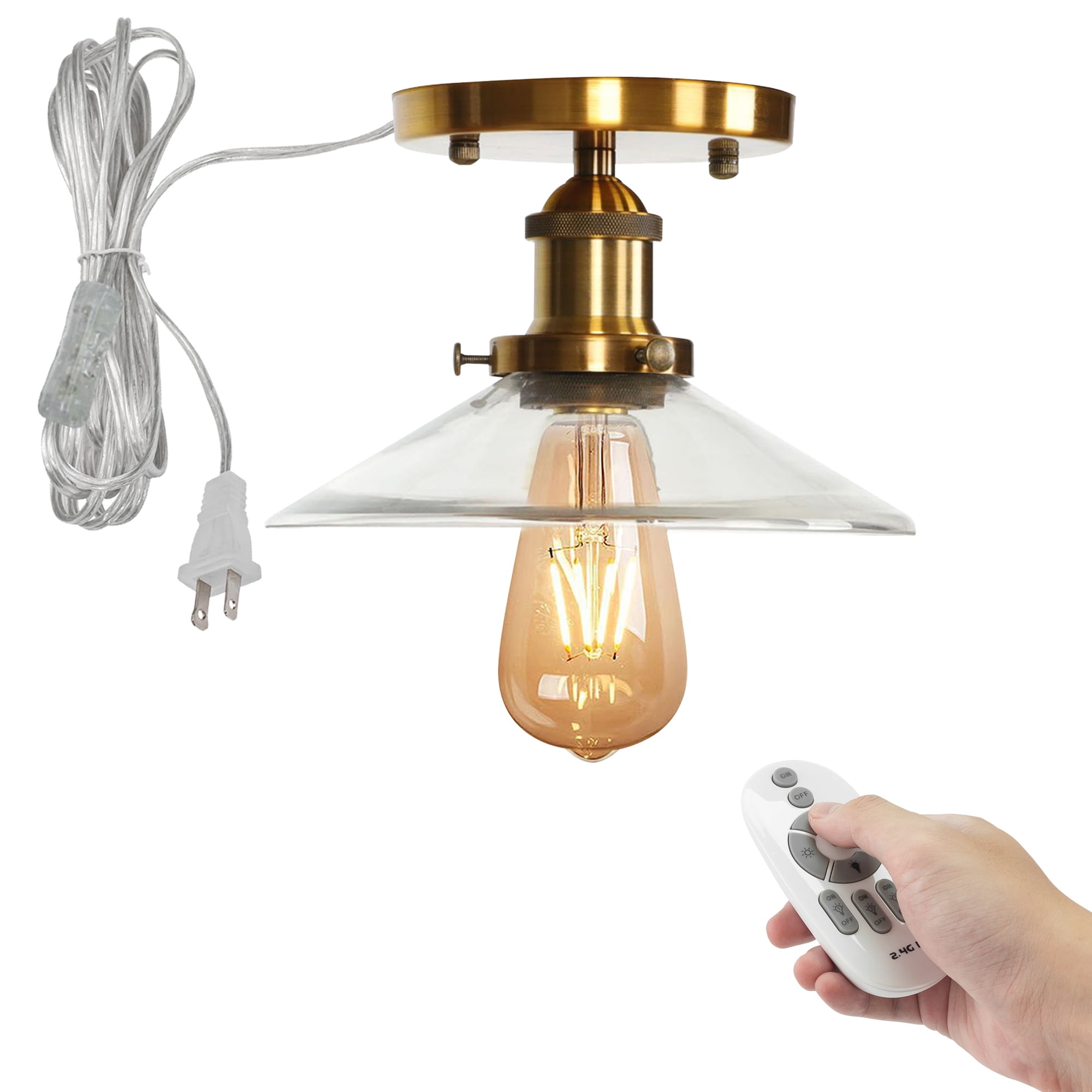 FSLiving Hanging Light with 15ft Plug-in Cord Copper Decorative Plug In ...