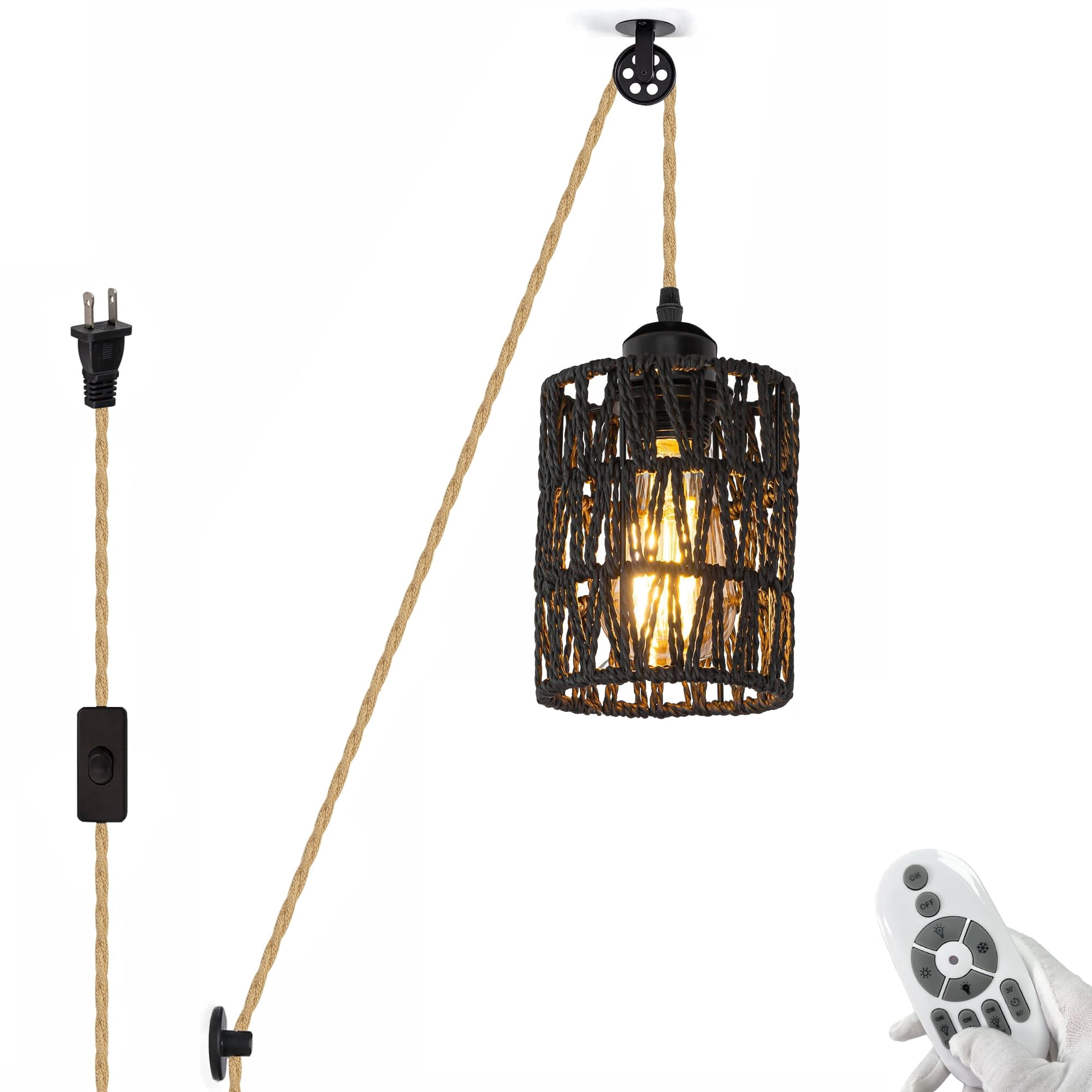 FSLiving Hanging Swag Ceiling Lamp Industrial Pulley Design, 15ft Plug ...