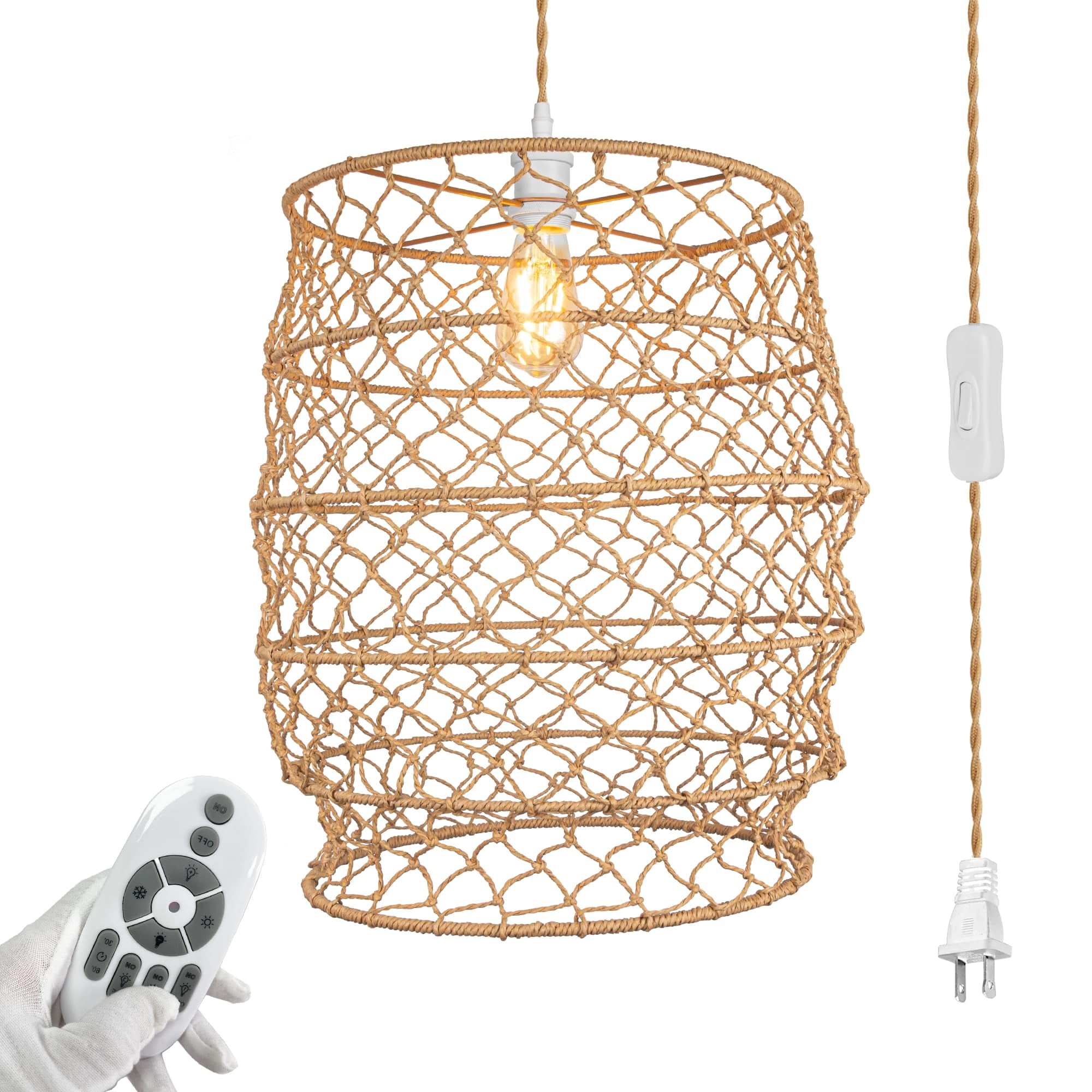 FSLiving Hanging Swag Ceiling Lamp Portable Chandelier, 15ft Plug-in ...