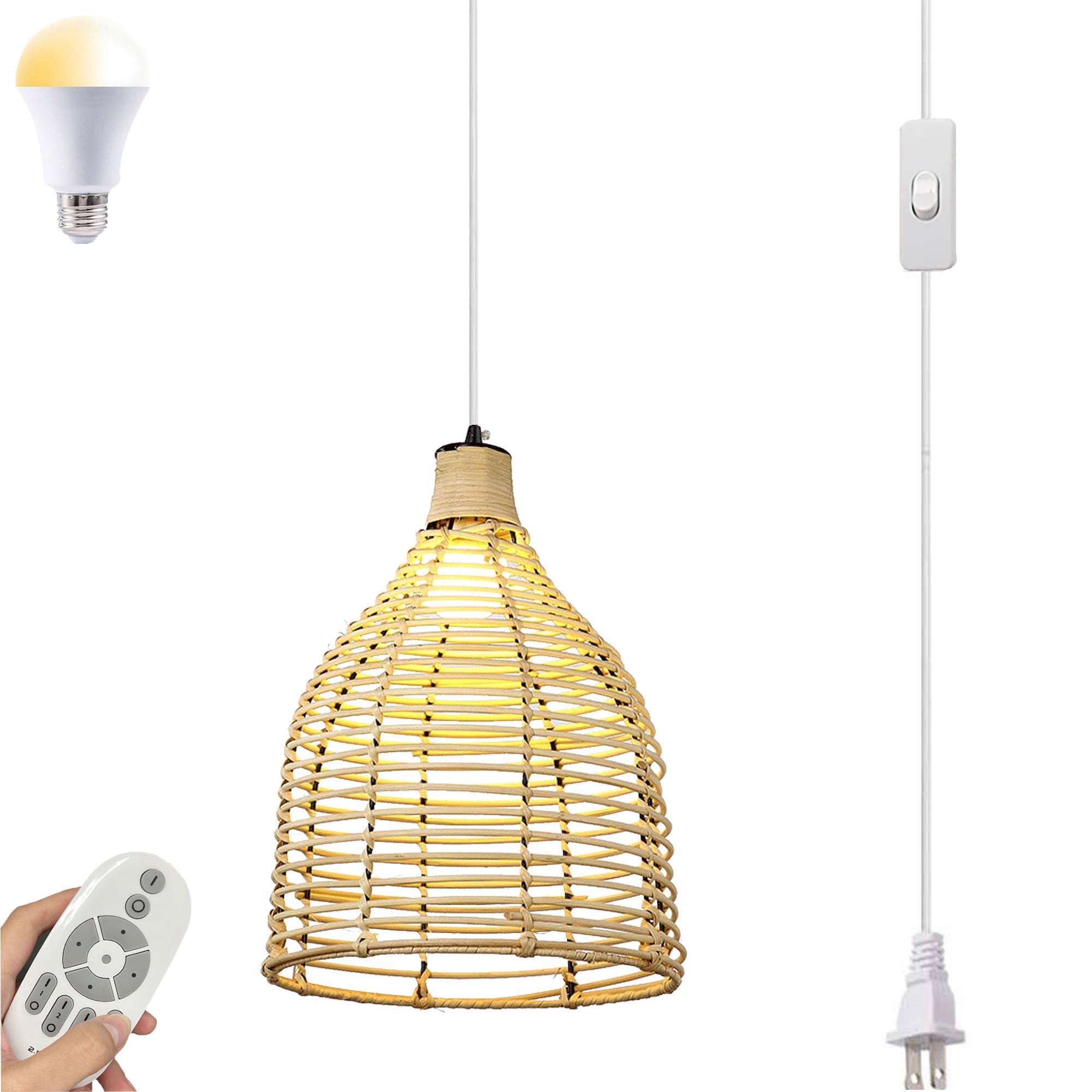 FSLiving Hanging Swag Ceiling Lamp Twine Natural Rattan Lampshade ...