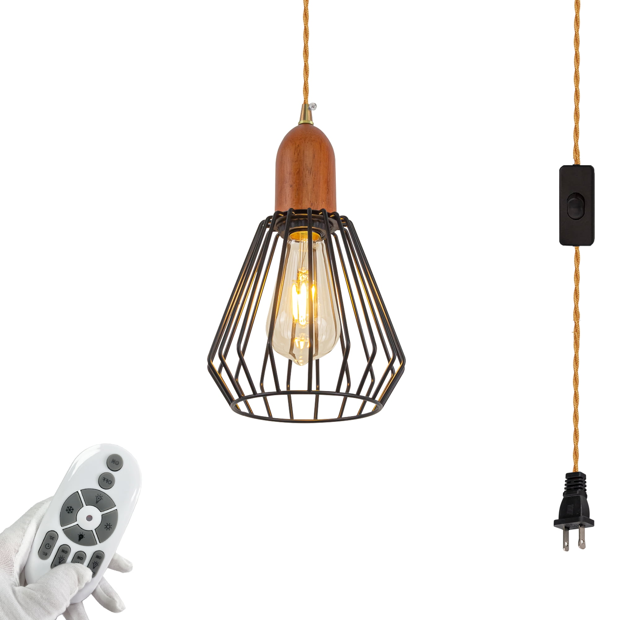 FSLiving Hanging Swag Lamp Portable Pendant Light with 15ft Plug-in UL ...
