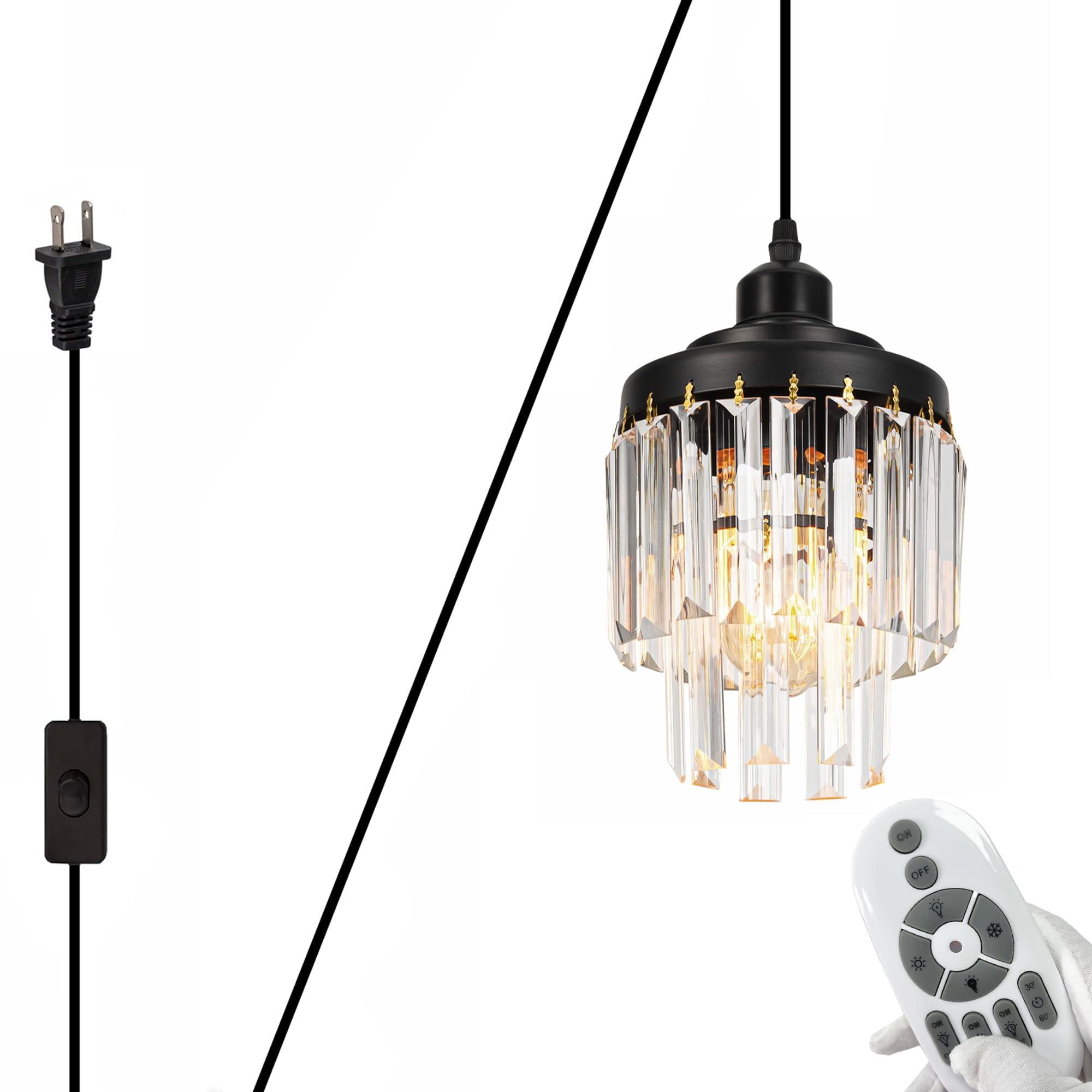 FSLiving Hanging Swag Lamp Portable Remote Control Antique Black E26 ...