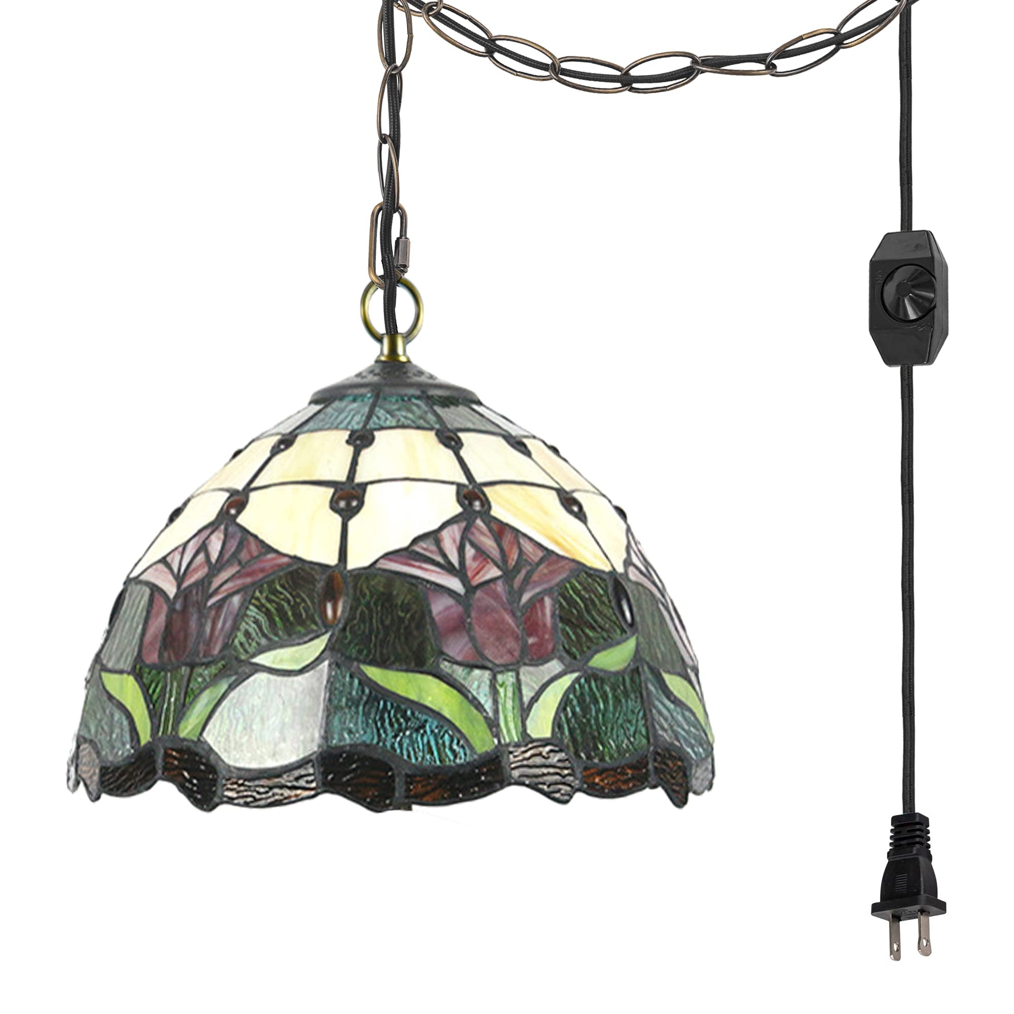 FSLiving Hanging Swag Lamp Portable Tiffany Style Vivid Green Pendant ...