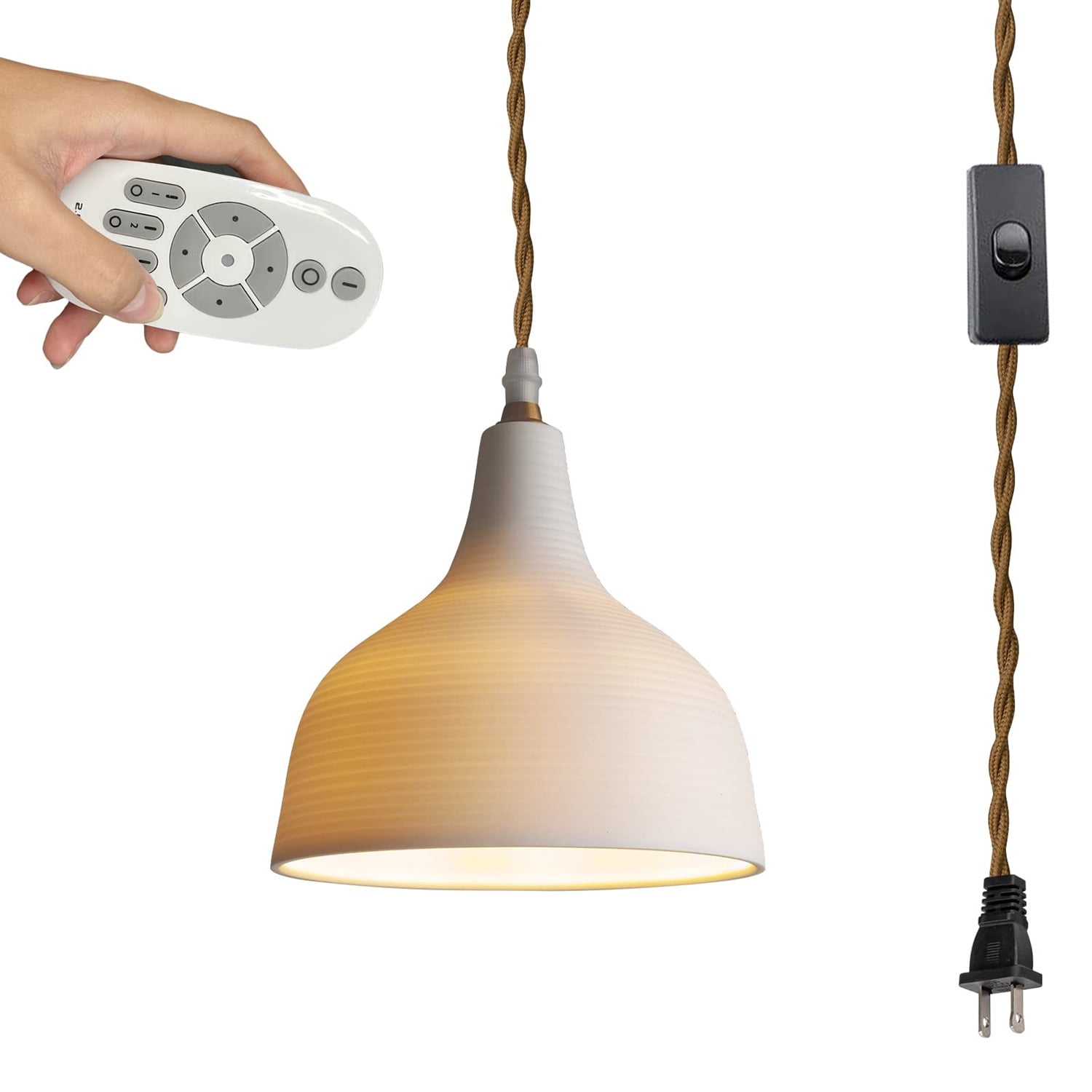 FSLiving Hanging Swag Lamp no Wiring Needed Portable Pendant Light with ...