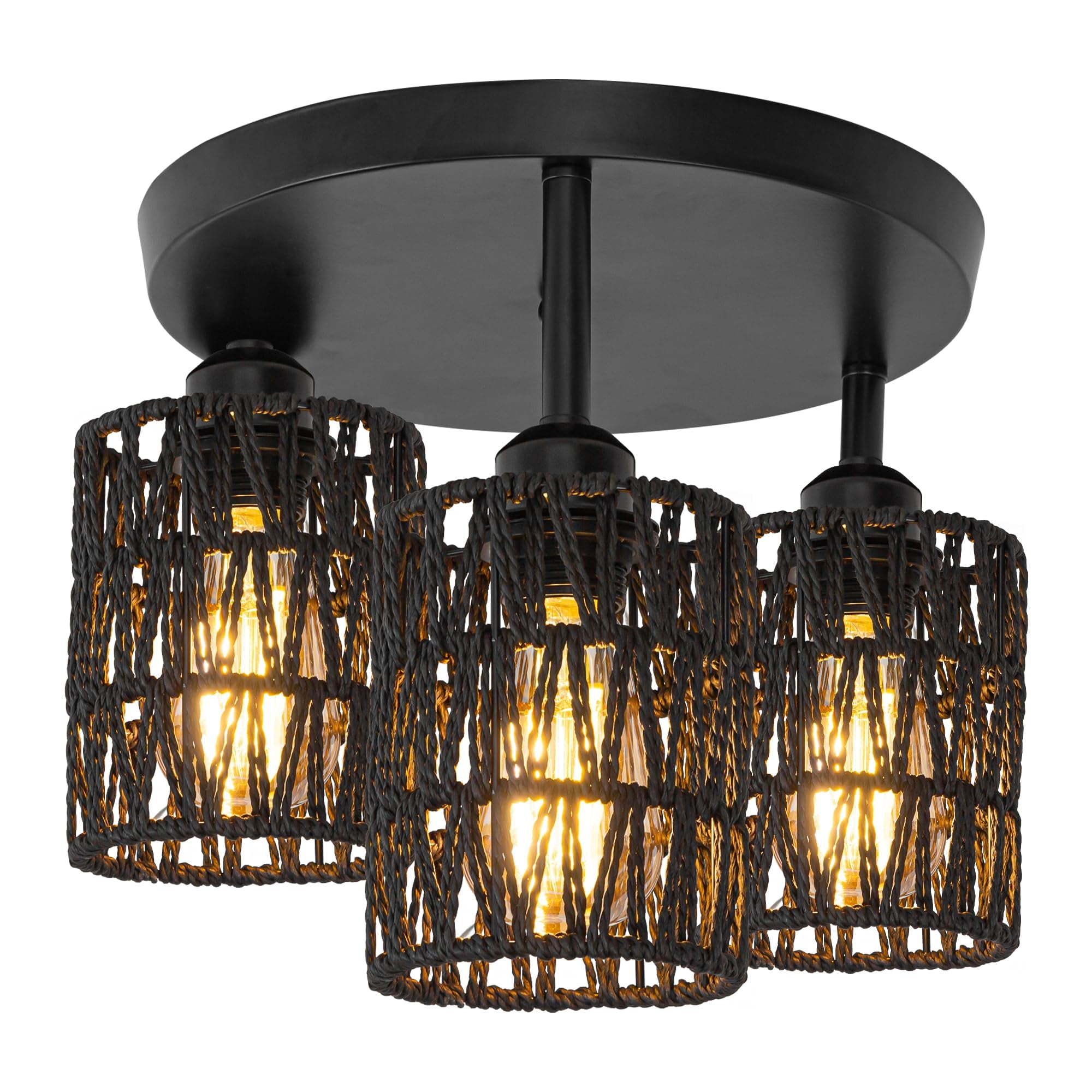 FSLiving Hanging Swag Pendant Lamp Flush Mount Portable Twine Natural ...