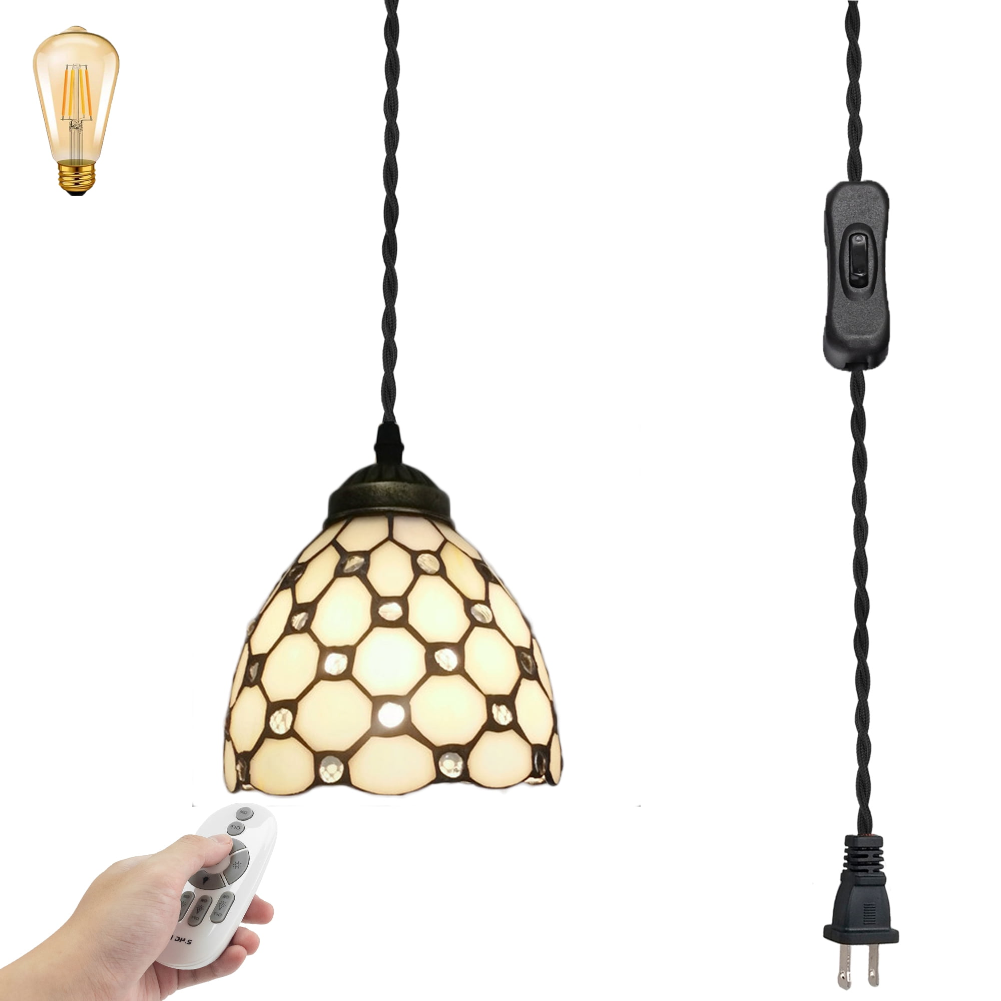 FSLiving Hanging Swag Pendant Light with 15ft Plug-in UL Cord Remote ...