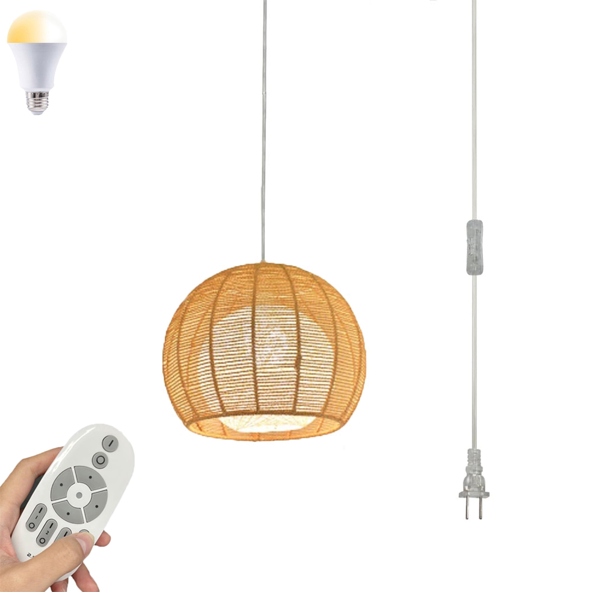 FSLiving Hanging Swag Sun Room Lamp with Canopy Twine Natural Rattan ...