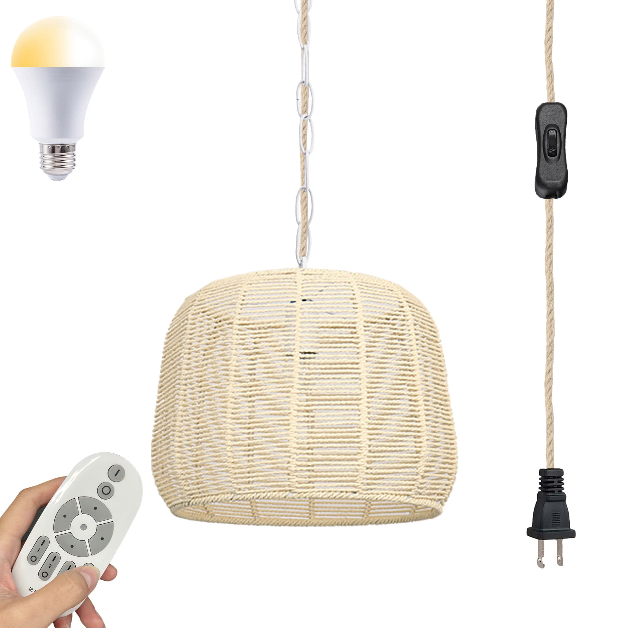 FSLiving Hanging Swag Sun Room Lamp with Canopy Twine Natural Rattan ...