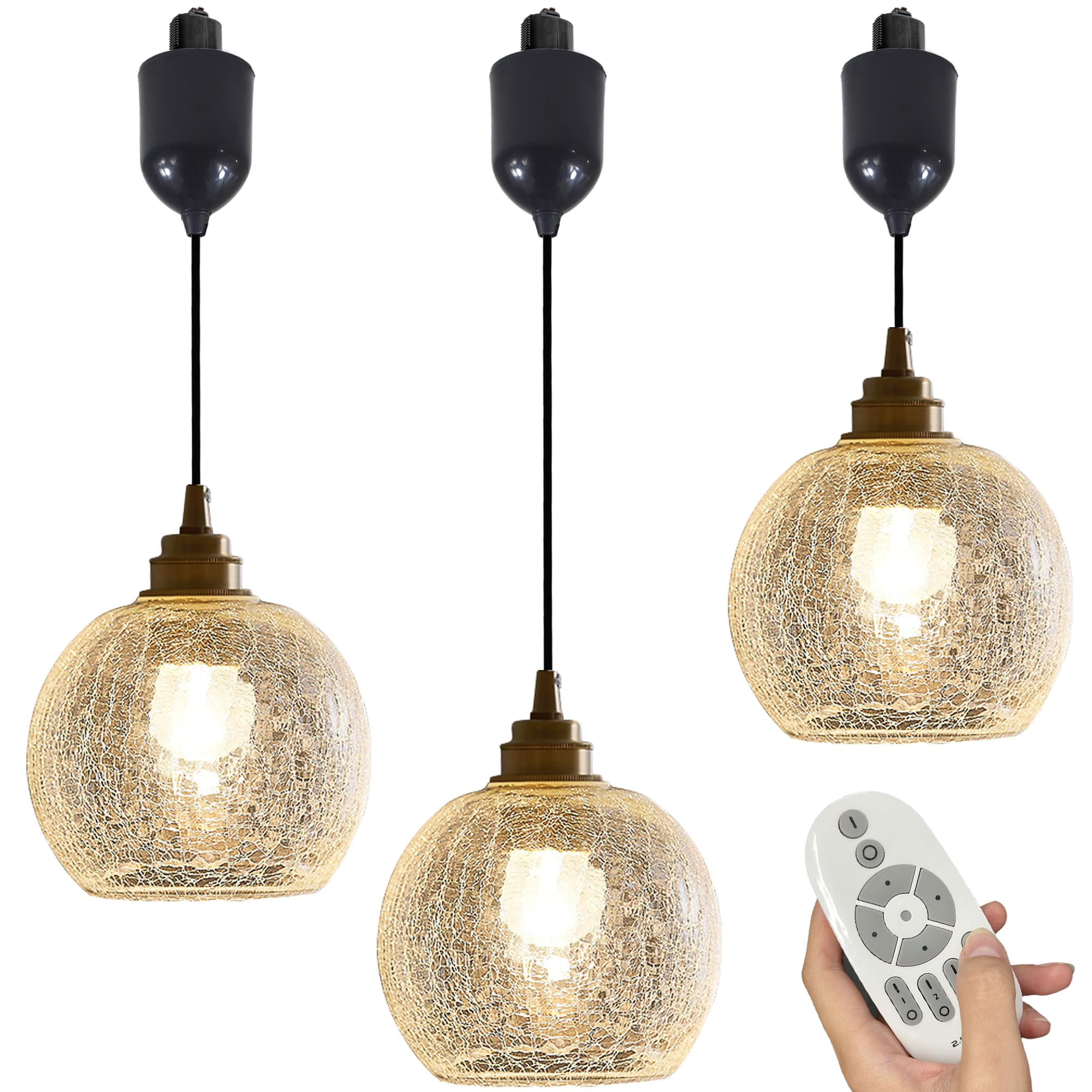 FSLiving Height-Adjustable Crack Glass Pendant Light H-Type Track Light ...