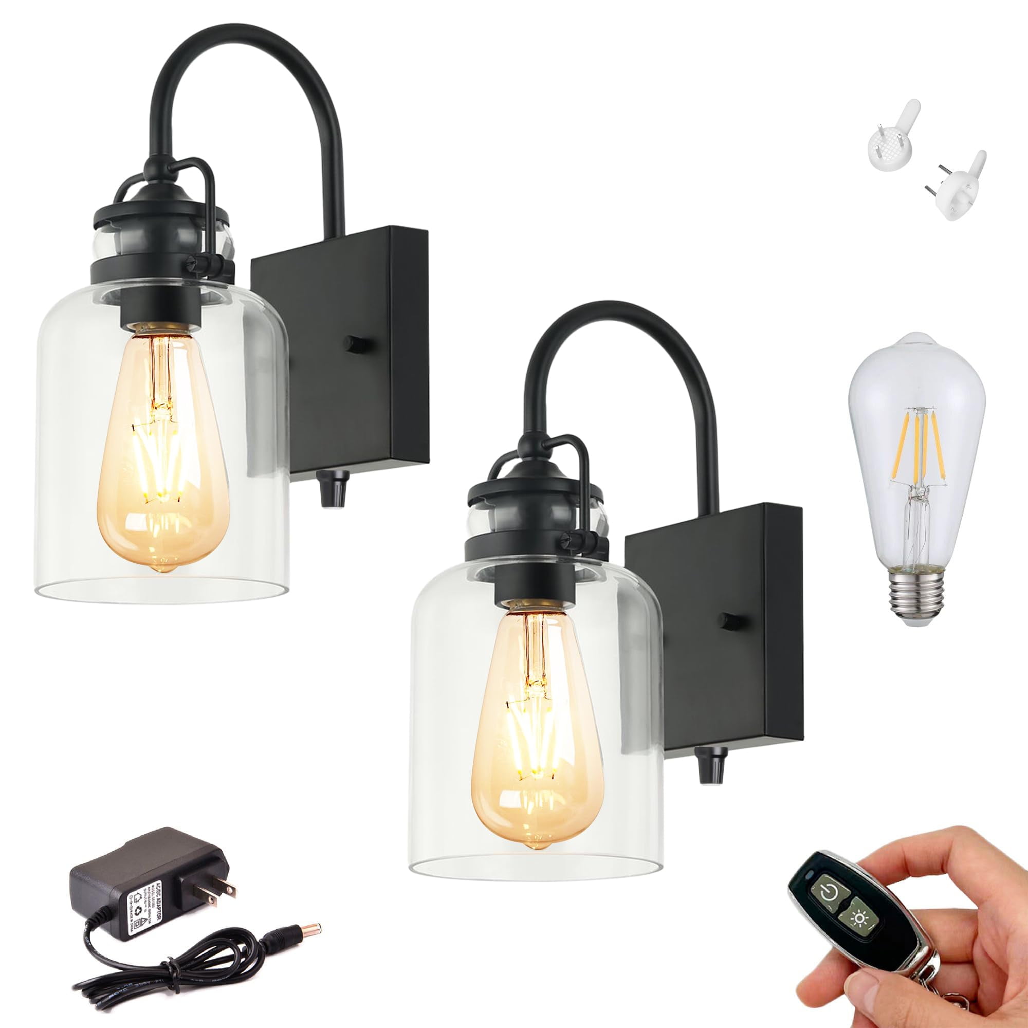 FSLiving Industrial Dimmable Wall Sconce Rechargeable Battery Operated ...