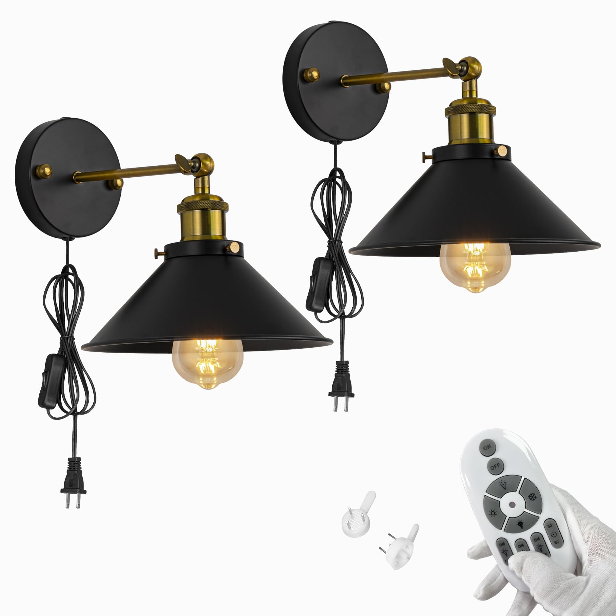 FSLiving Industrial Plug-in Wall Sconce with Remote Control, No ...