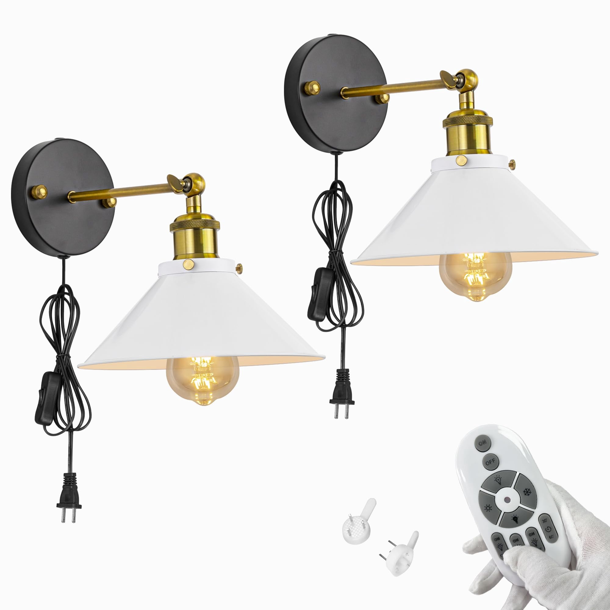 FSLiving Industrial Plug-in Wall Sconce with Remote Control, No ...
