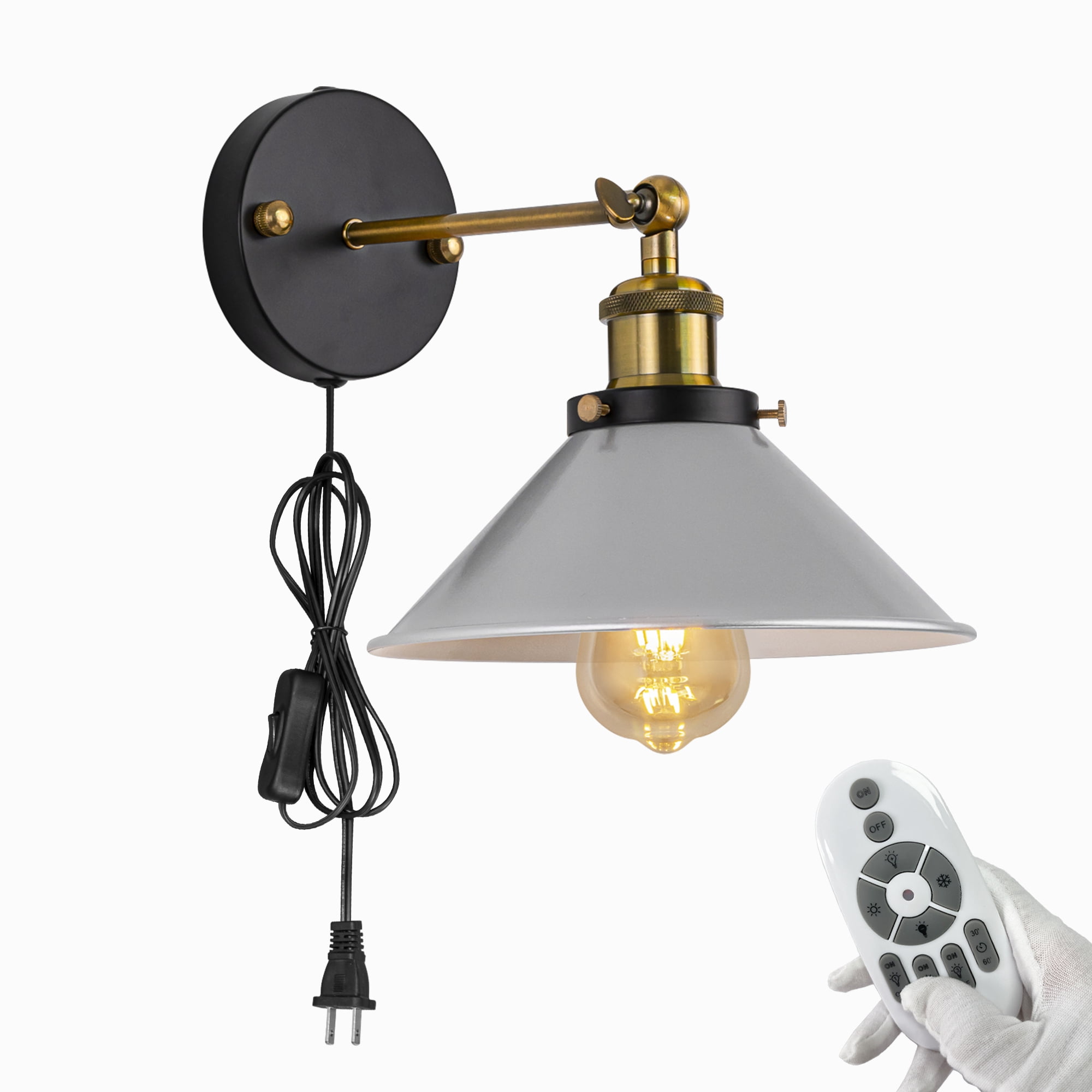 FSLiving Industrial Plug-in Wall Sconce with Remote Control, No ...