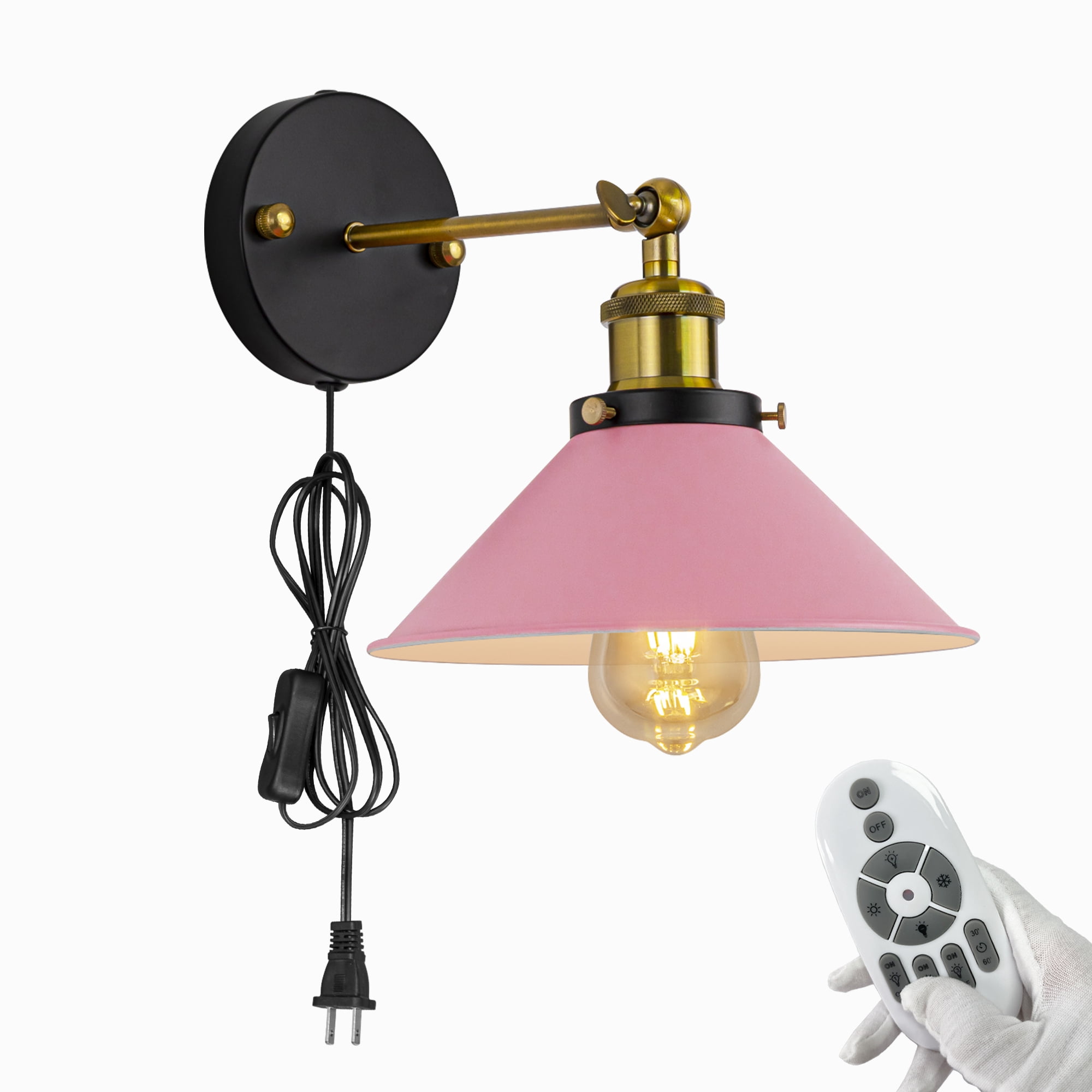 FSLiving Industrial Plug-in Wall Sconce with Remote Control, No ...
