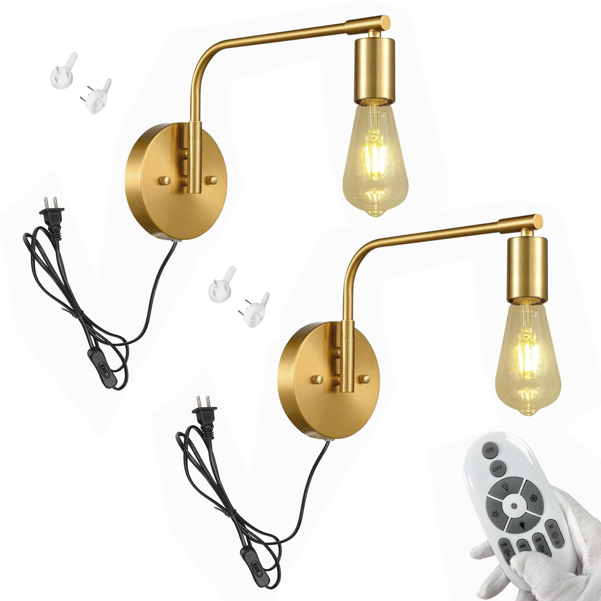 FSLiving Industrial Plug-in Wall Sconce with Remote Control No Drilling ...