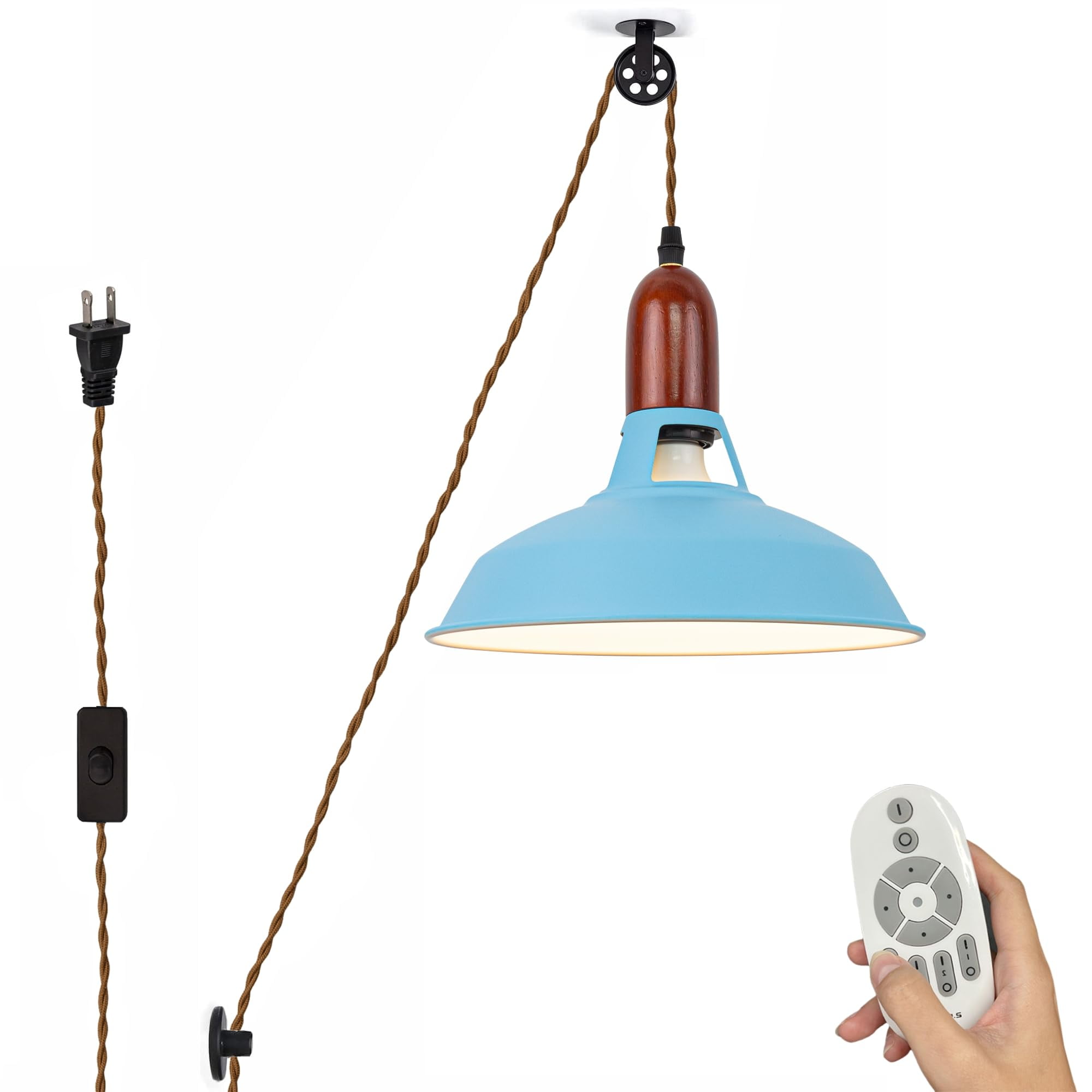 FSLiving Industrial Pulley Design Swag Pendant Light, Plug-in Cord with ...