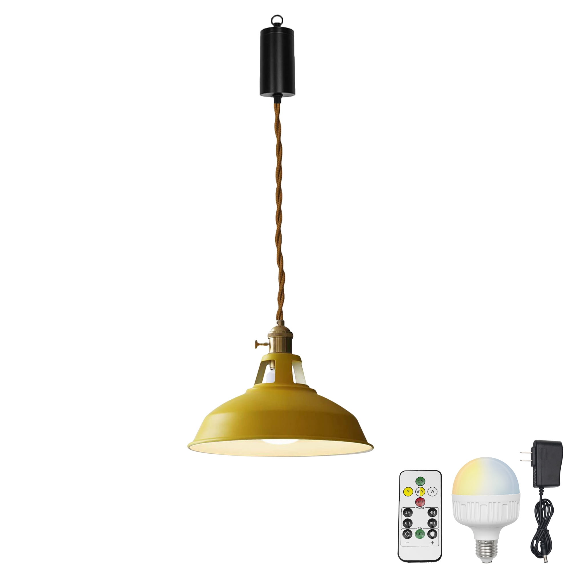 FSLiving Industrial Yellow Metal Pendant Light with Rechargeable ...