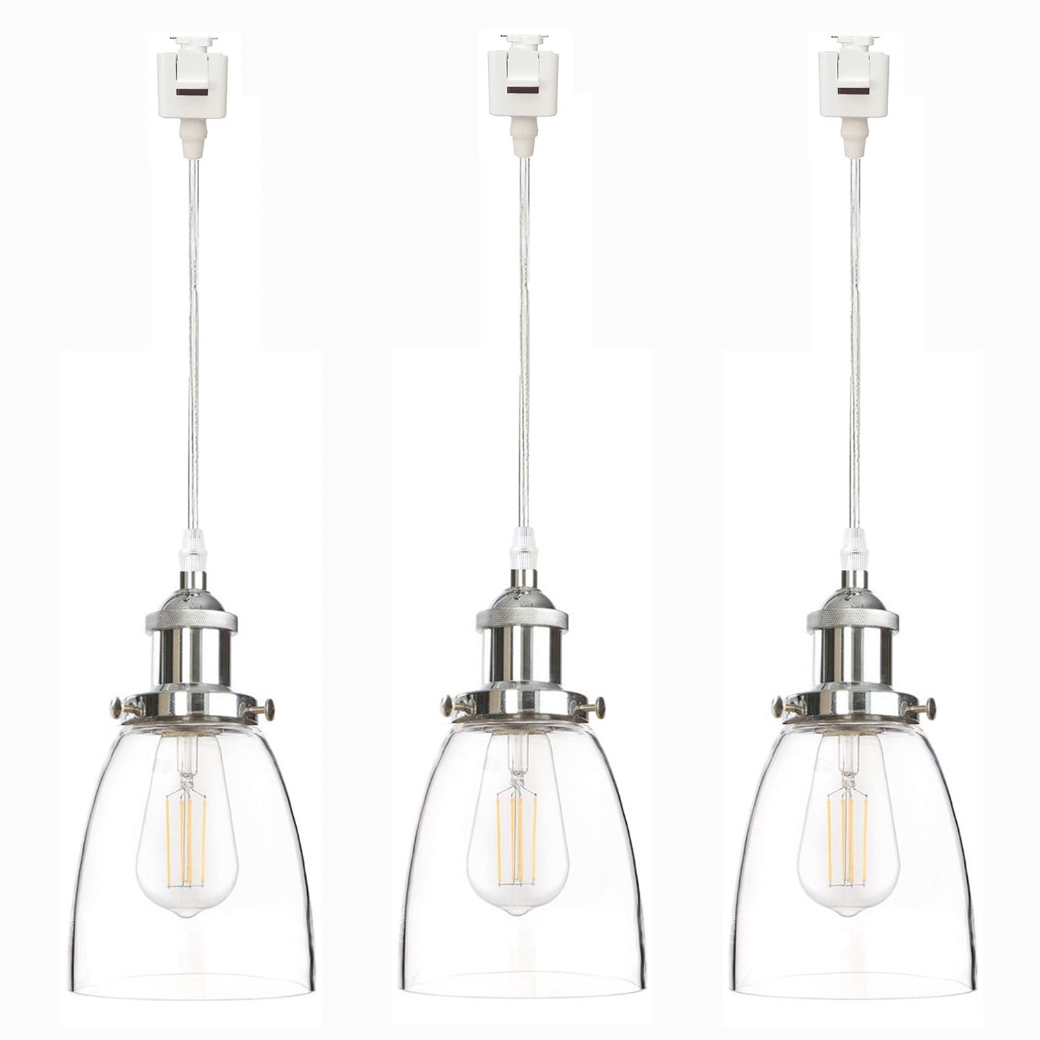 FSLiving J-Type Track Light Cone Clear Glass Lampshade with Chrome E26 ...