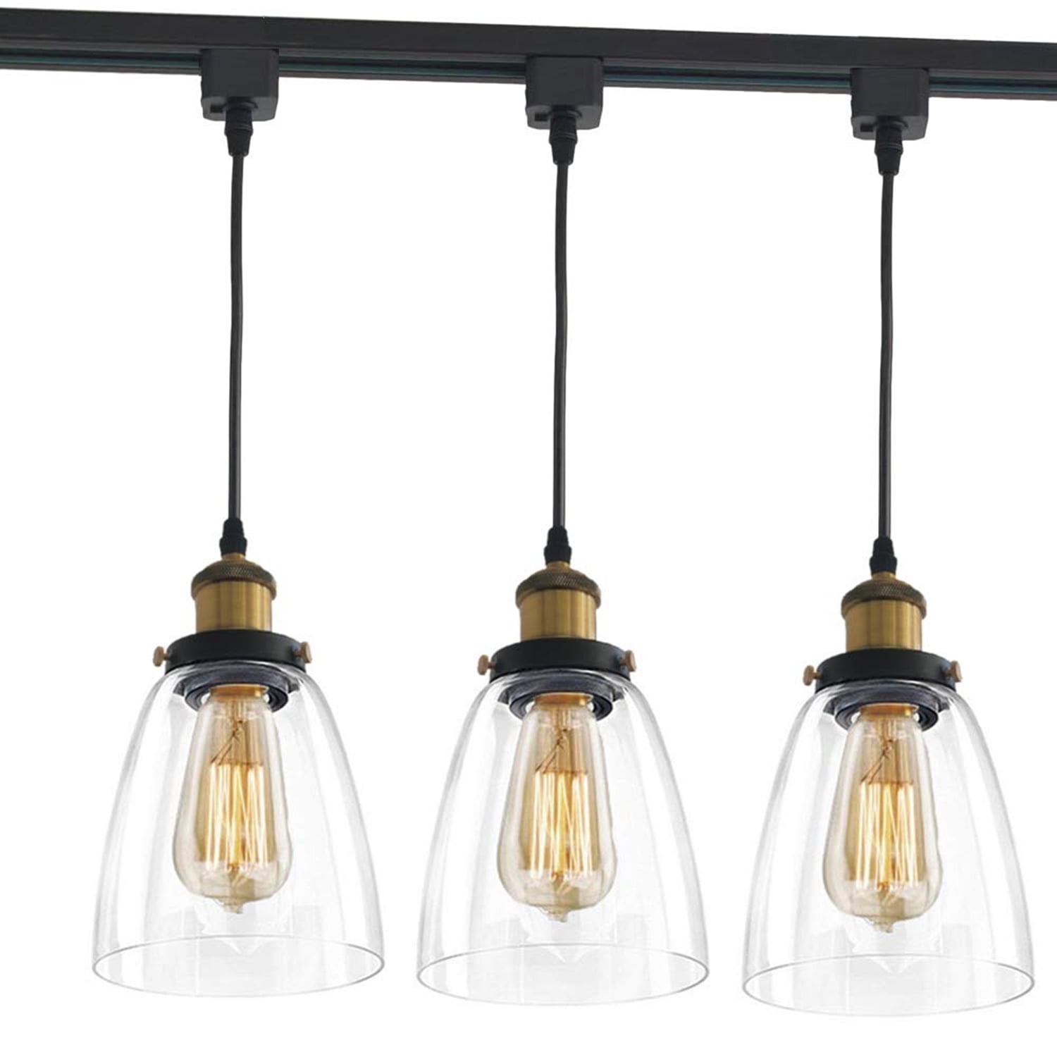 FSLiving J-Type Track Light Pendants Restaurant Chandelier Glass Lampshade Pendant Light ...