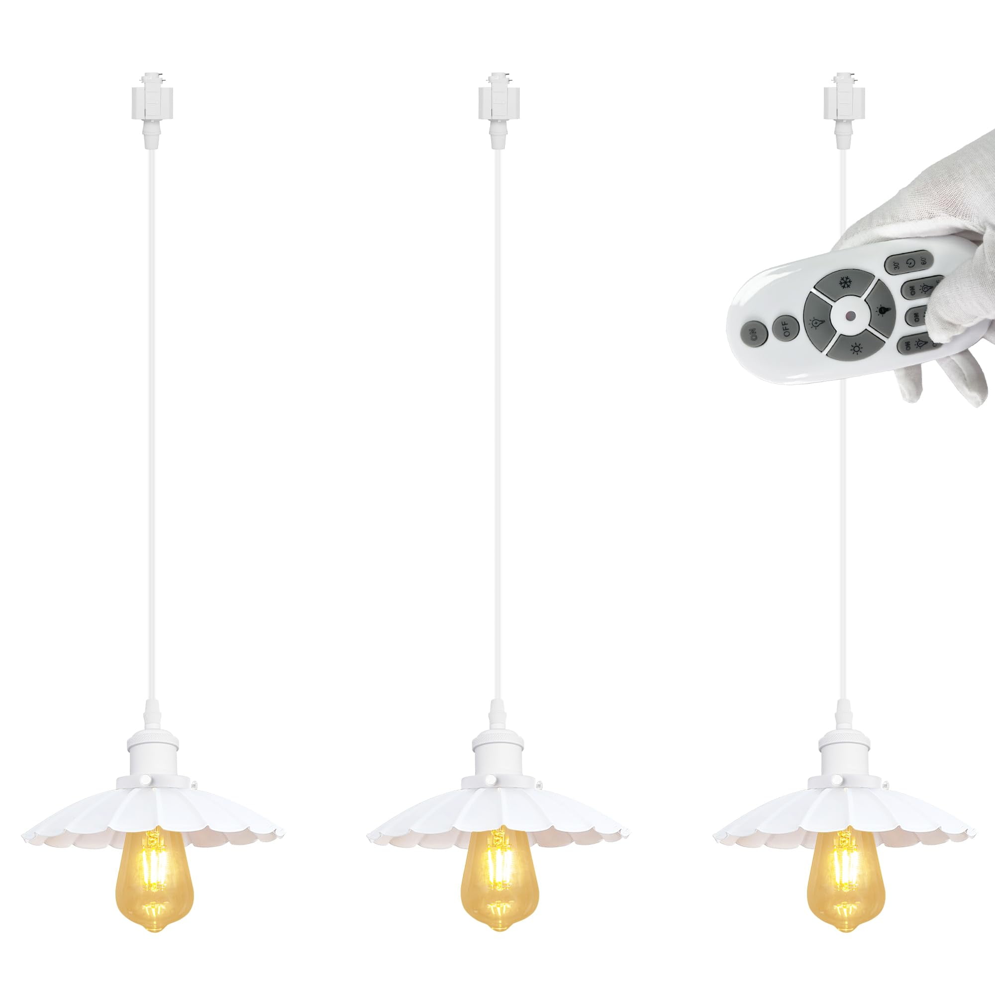 FSLiving J-Type Track Pendant Light 3.2 ft White Iron Pleats Shade ...